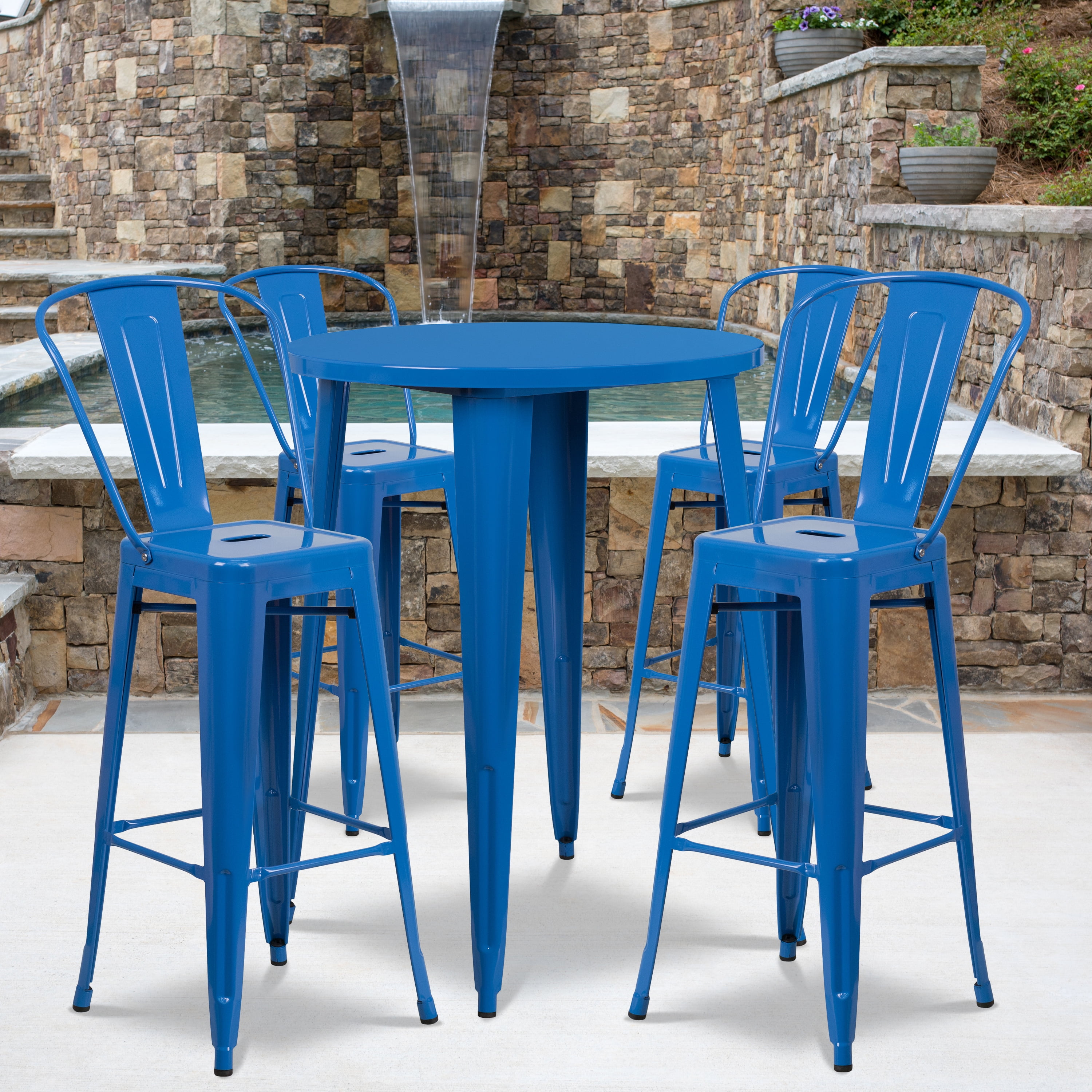 BizChair Commercial Grade 30 Round Blue Metal Indoor Outdoor Bar Table bizchair-commercial-grade-30-round-blue-metal-indoor-outdoor-bar-table