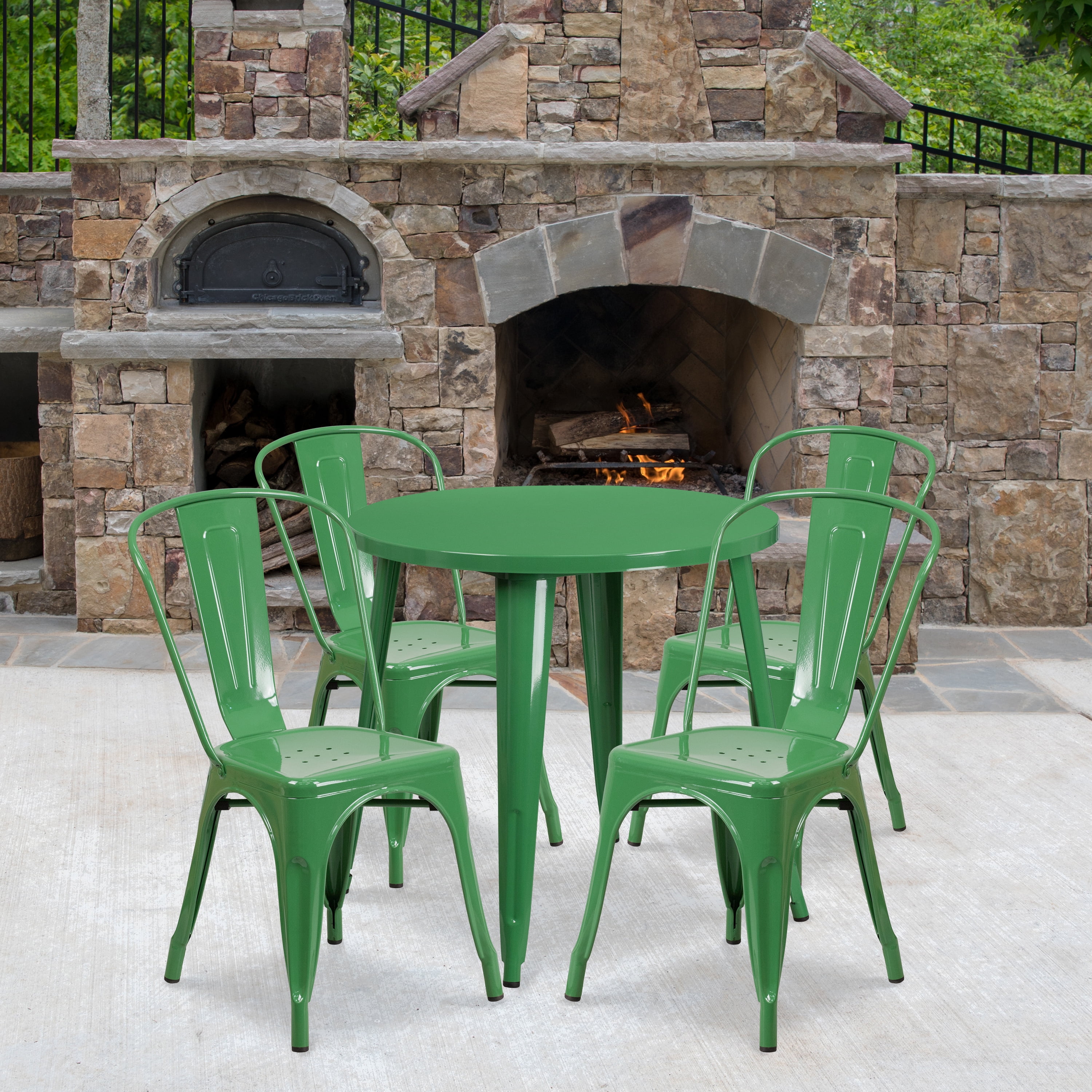 BizChair Commercial Grade 30" Round Green Metal Indoor-Outdoor Table ...