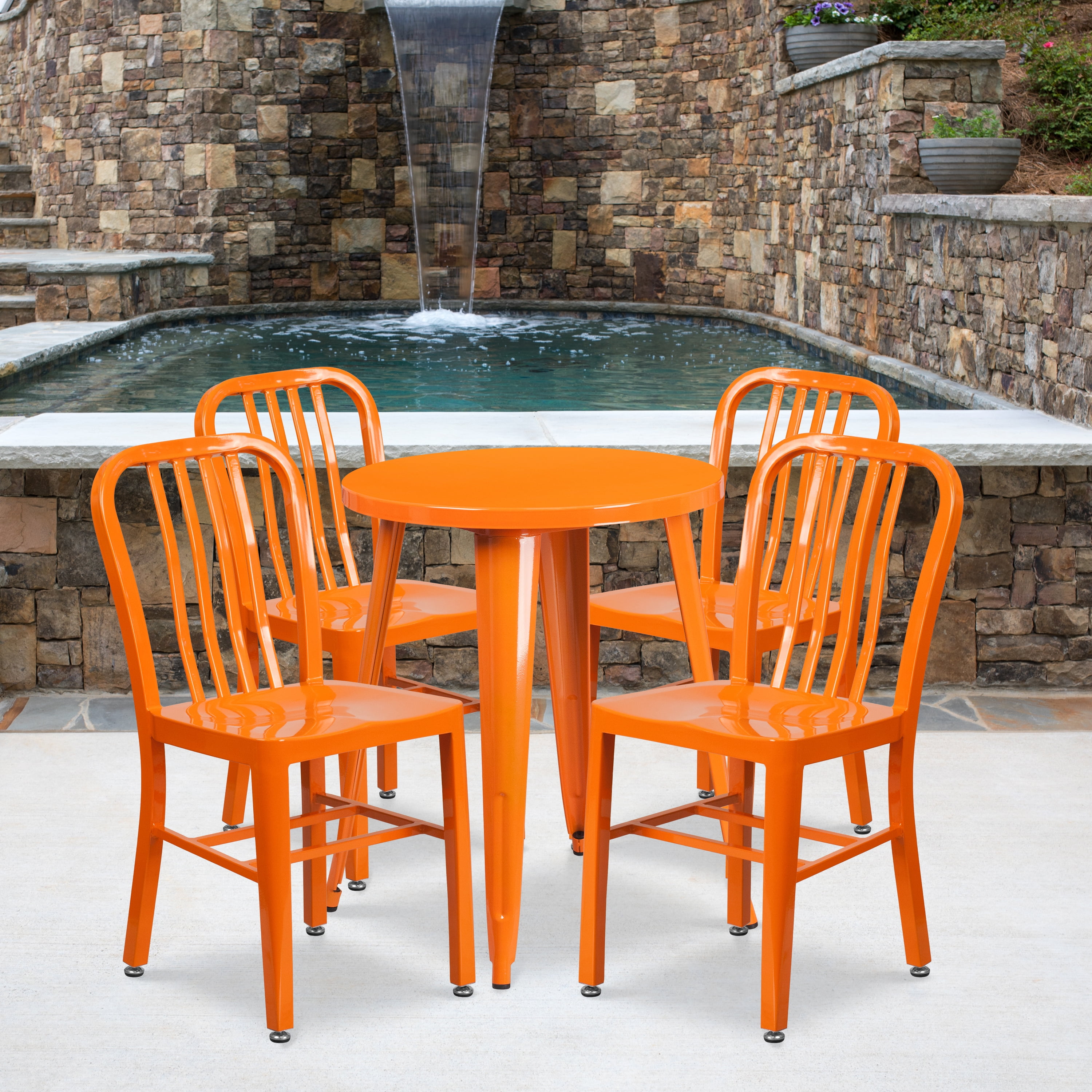 BizChair Commercial Grade 30" Round Orange Metal Indoor-Outdoor Table ...