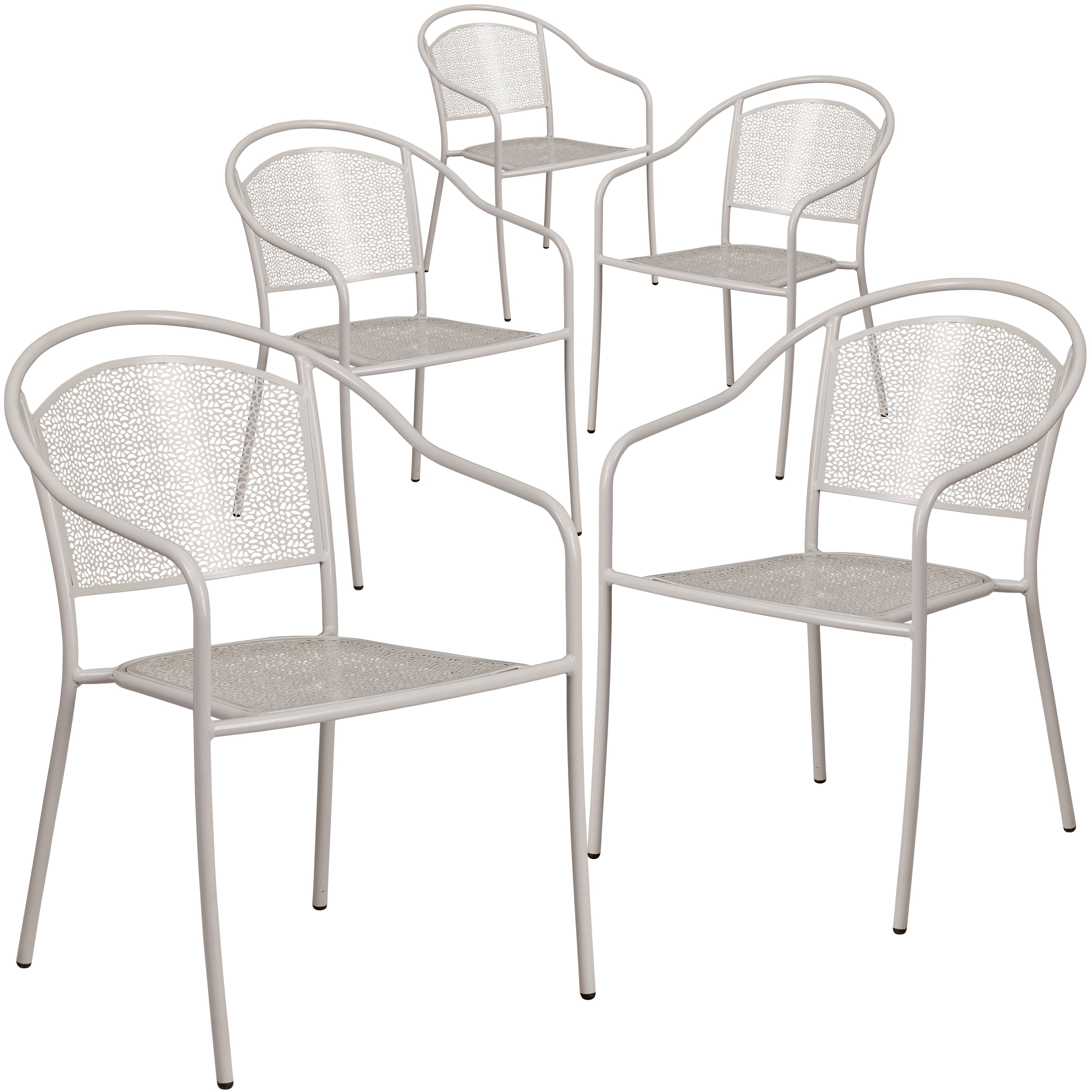 BizChair Commercial Grade 5 Pack Light Gray Indoor-Outdoor Steel Patio ...