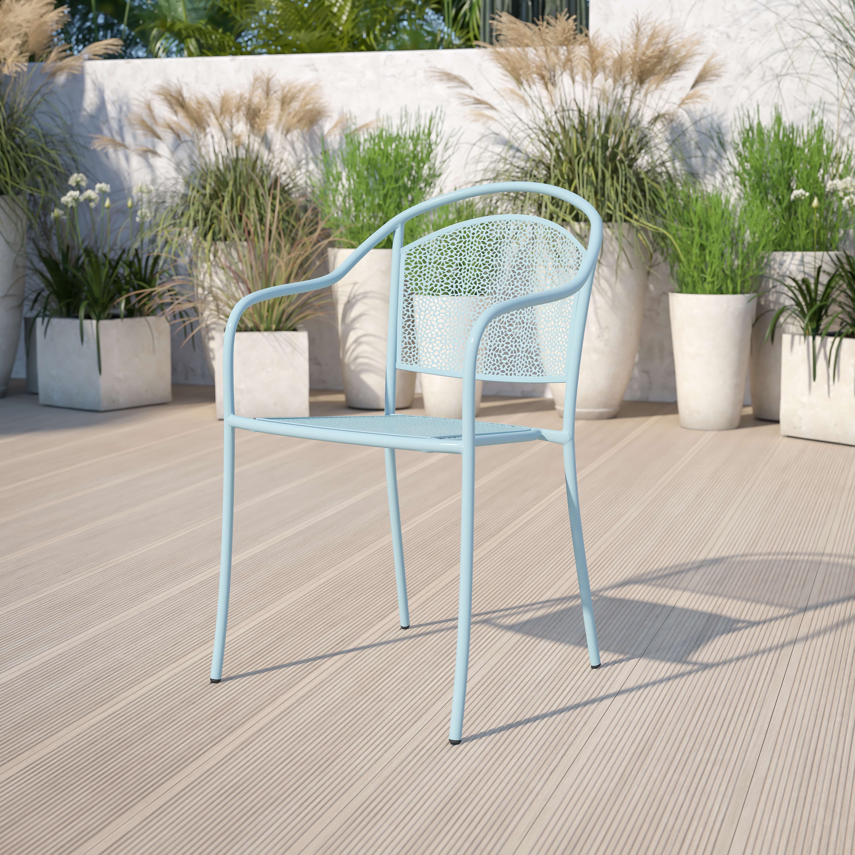 BizChair Commercial Grade 5 Pack Sky Blue Indoor-Outdoor Steel Patio ...