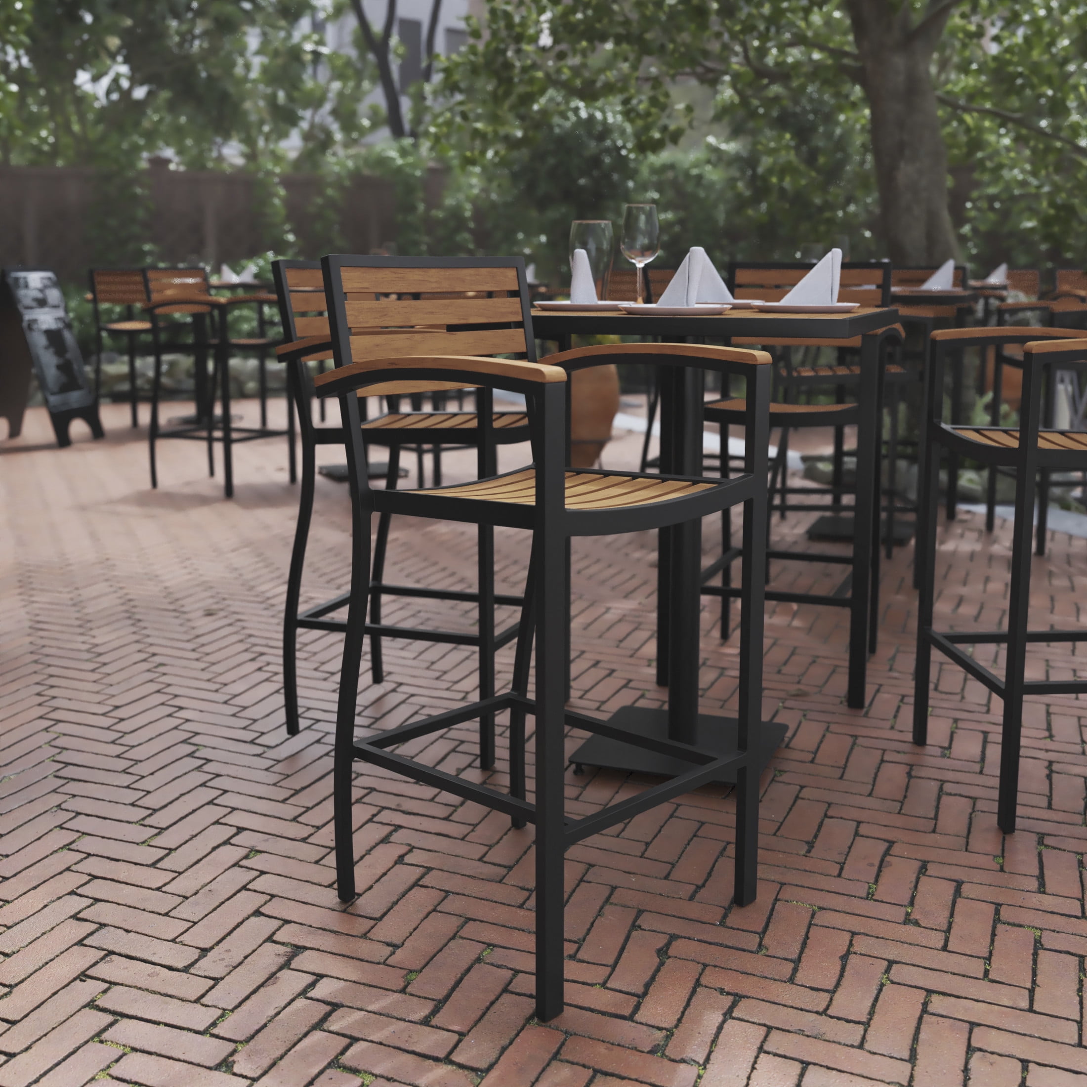 BizChair Commercial Grade Bar Height Stool with Arms, All-Weather ...