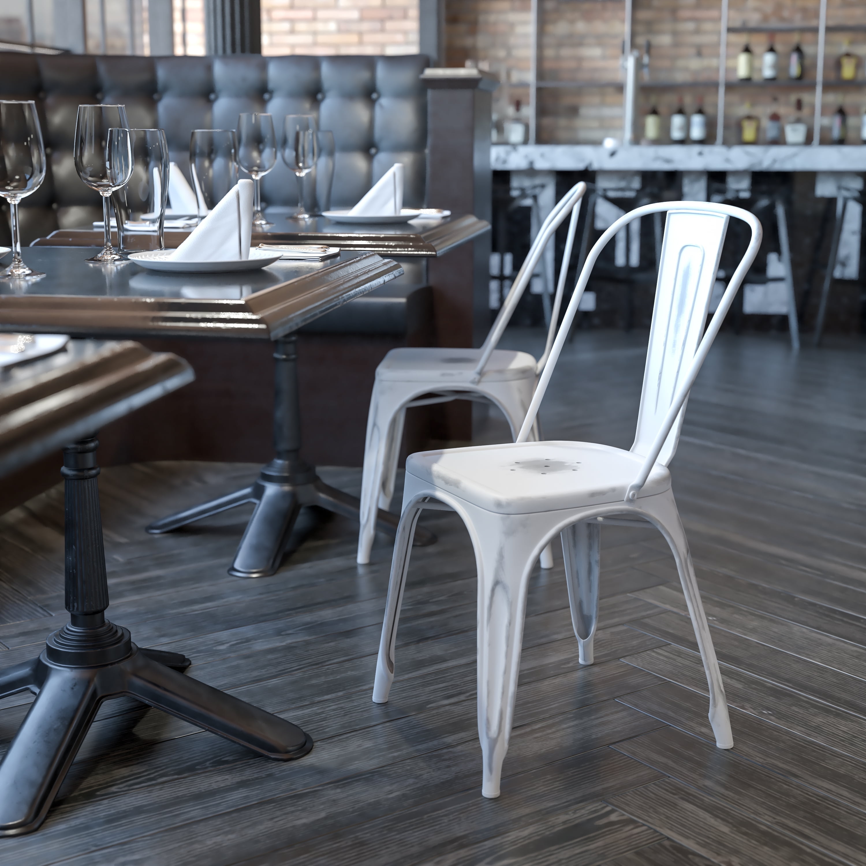 Distressed Metal Indoor Outdoor Stackable Chair Silver Gray