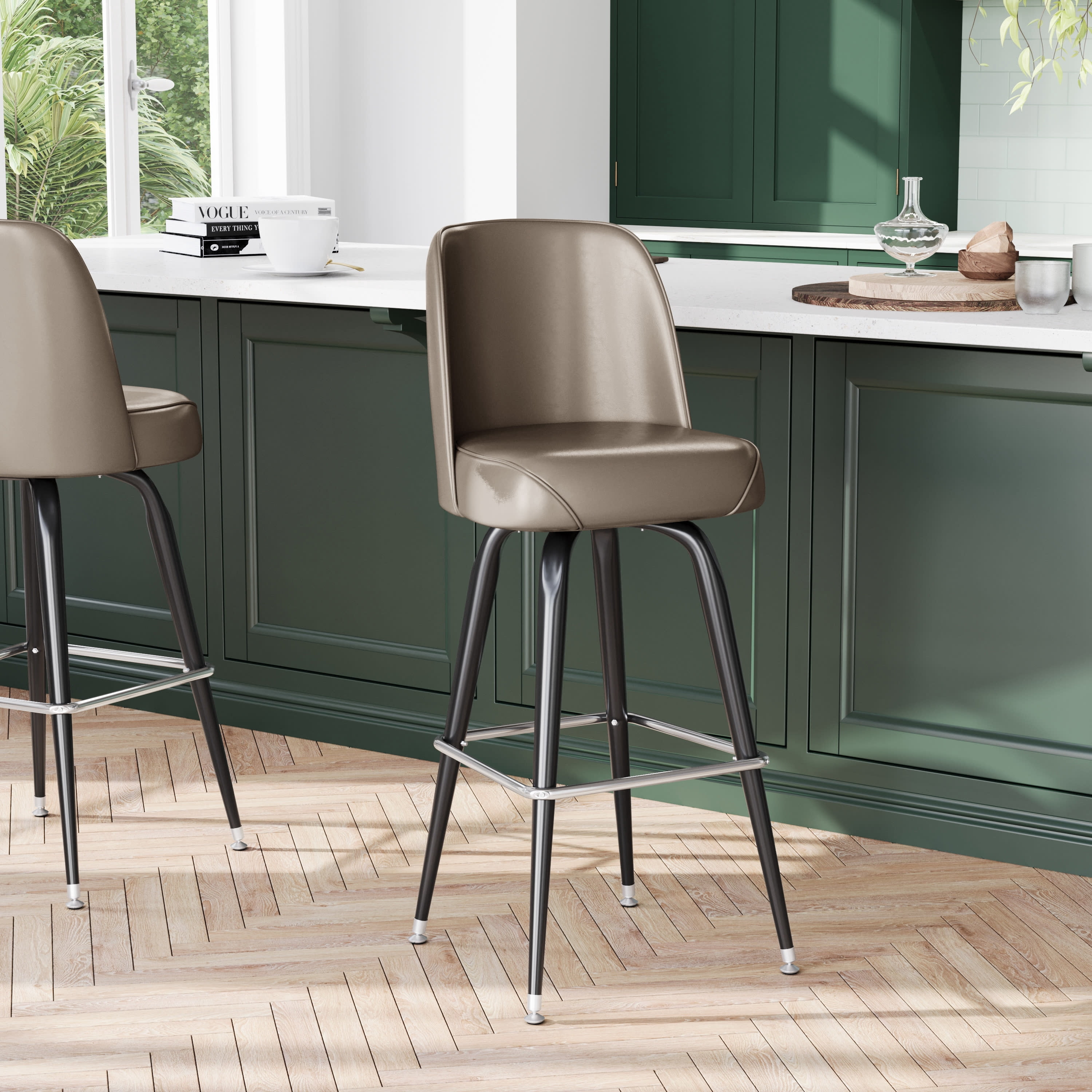 BizChair Commercial Grade Metal Barstool with Beige Swivel Bucket Seat ...