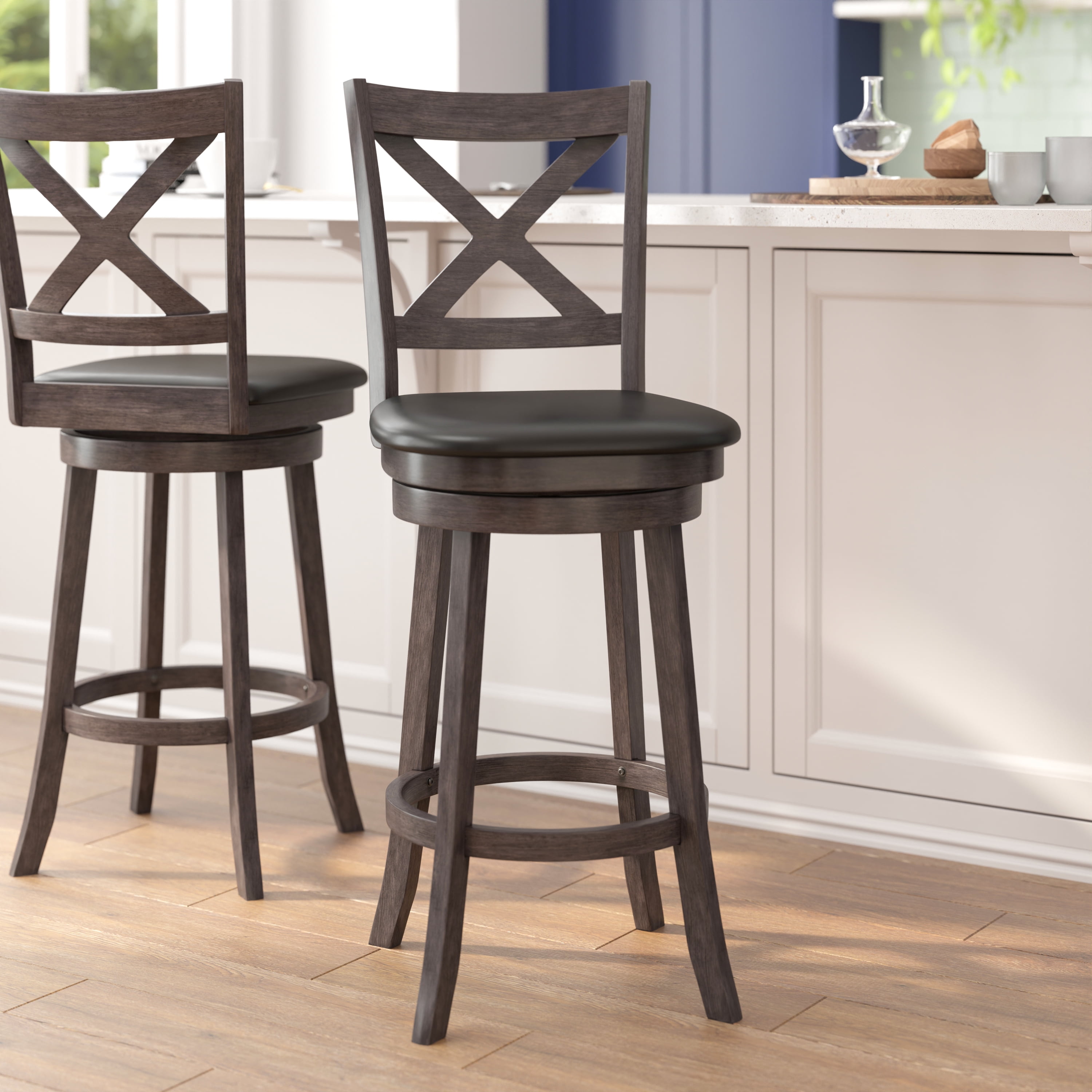 BizChair Commercial Grade Wood Classic Crossback Swivel Bar Height ...