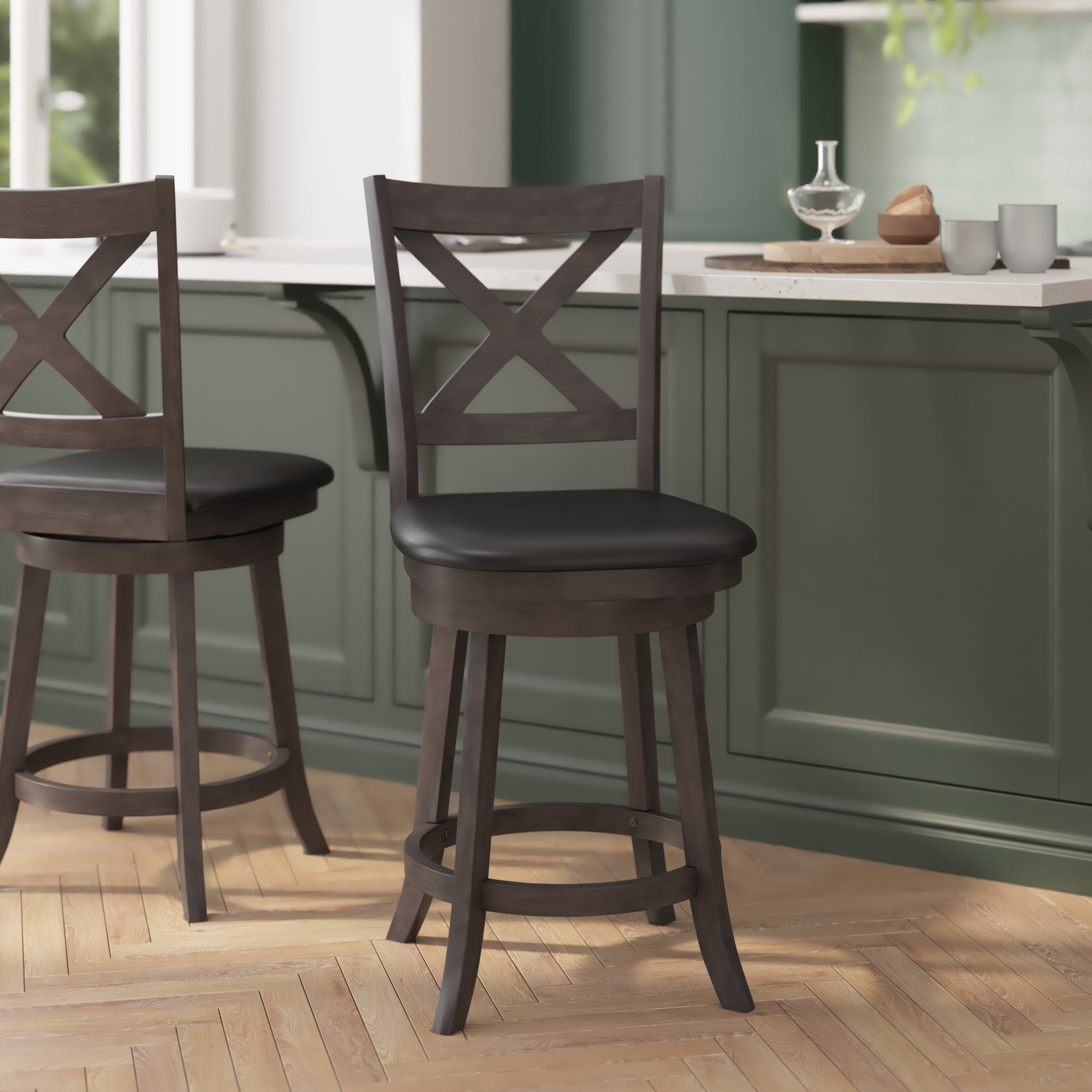 BizChair Commercial Round Crossback Bar Stool, Gray Wash Walnut - Walmart.com