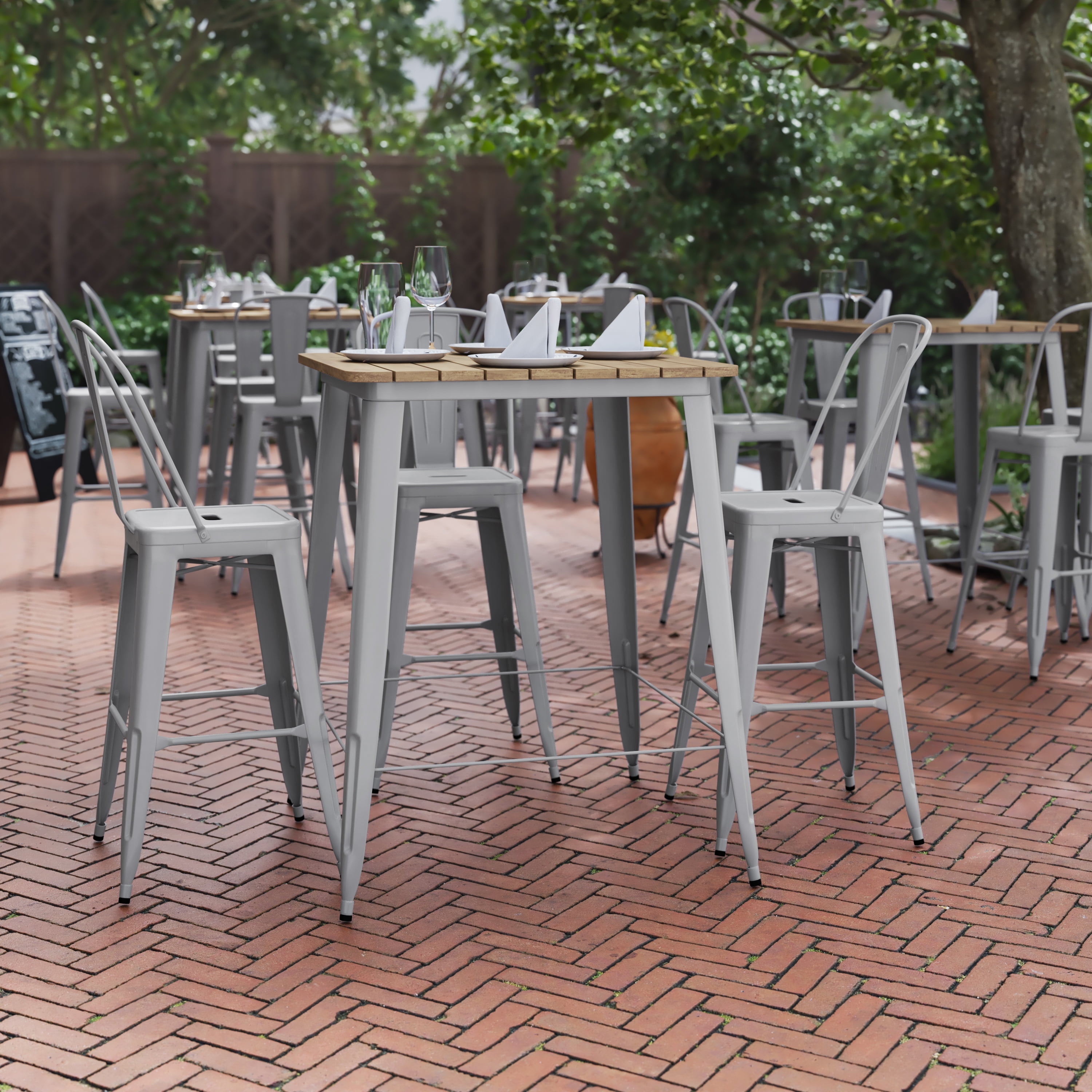 BizChair 31.5" Square Commercial Patio Bar Table with All-Weather Poly ...