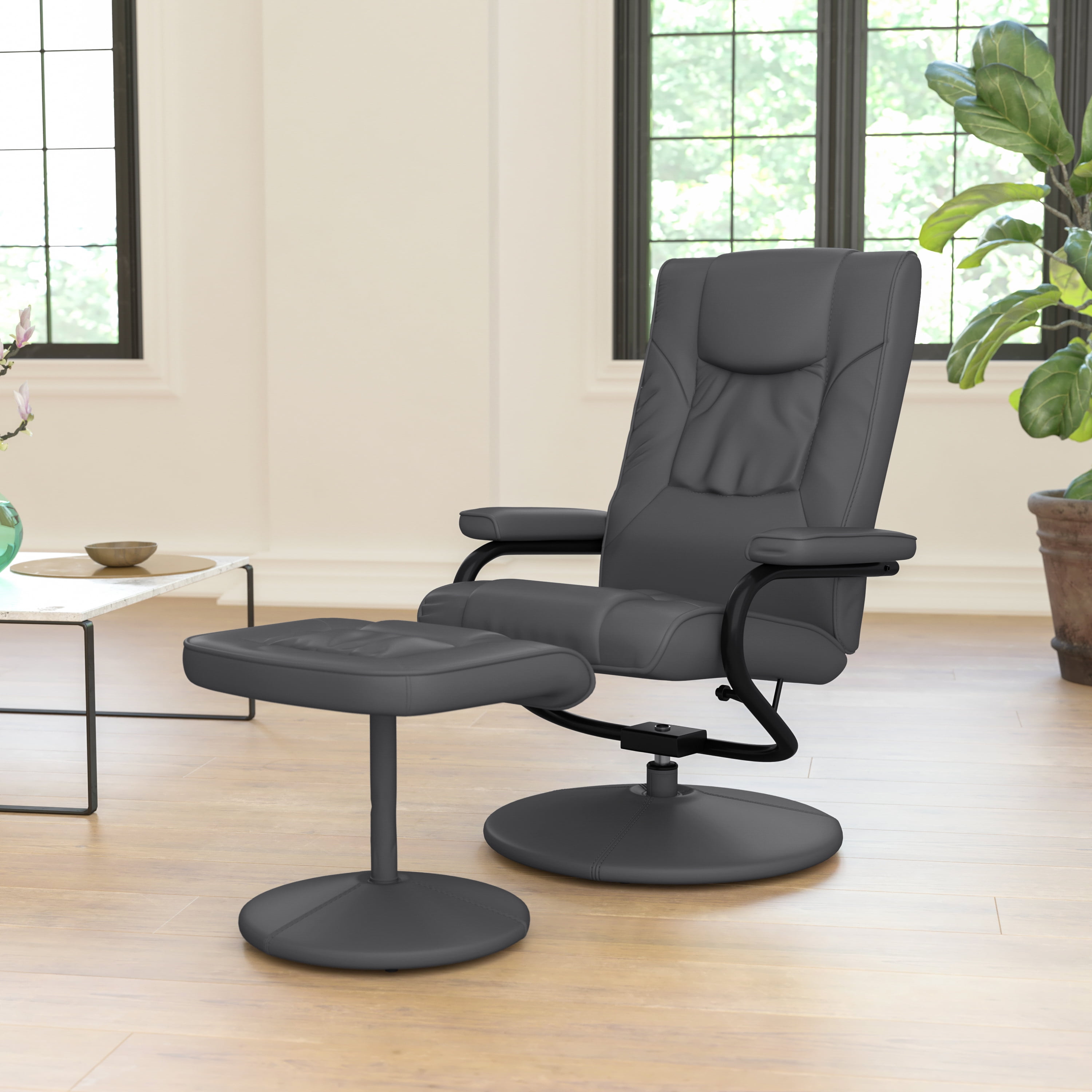 BizChair Contemporary Multi-Position Recliner and Ottoman with Wrapped ...