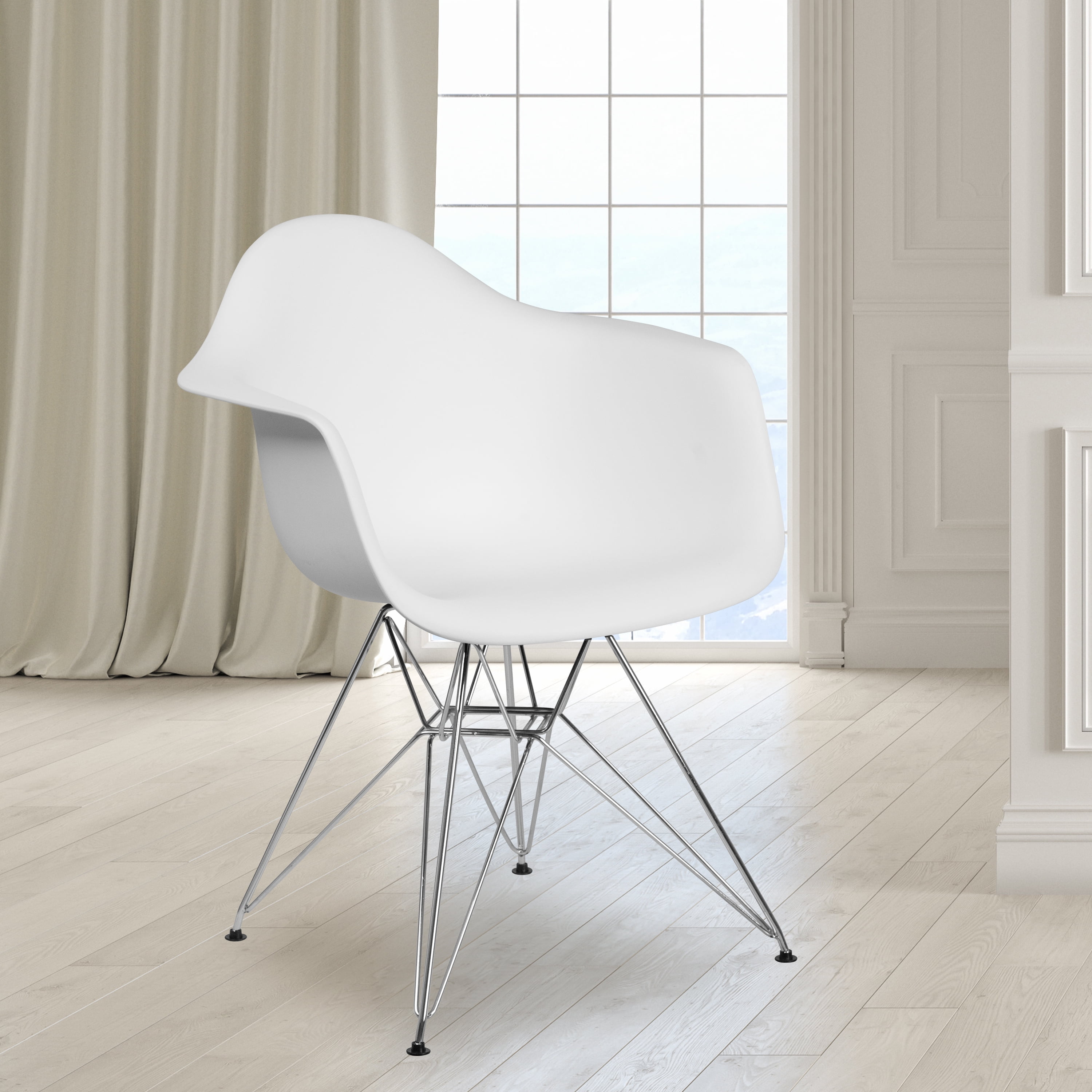 BizChair Contemporary Polypropylene Chrome Solid Print Side Chair ...