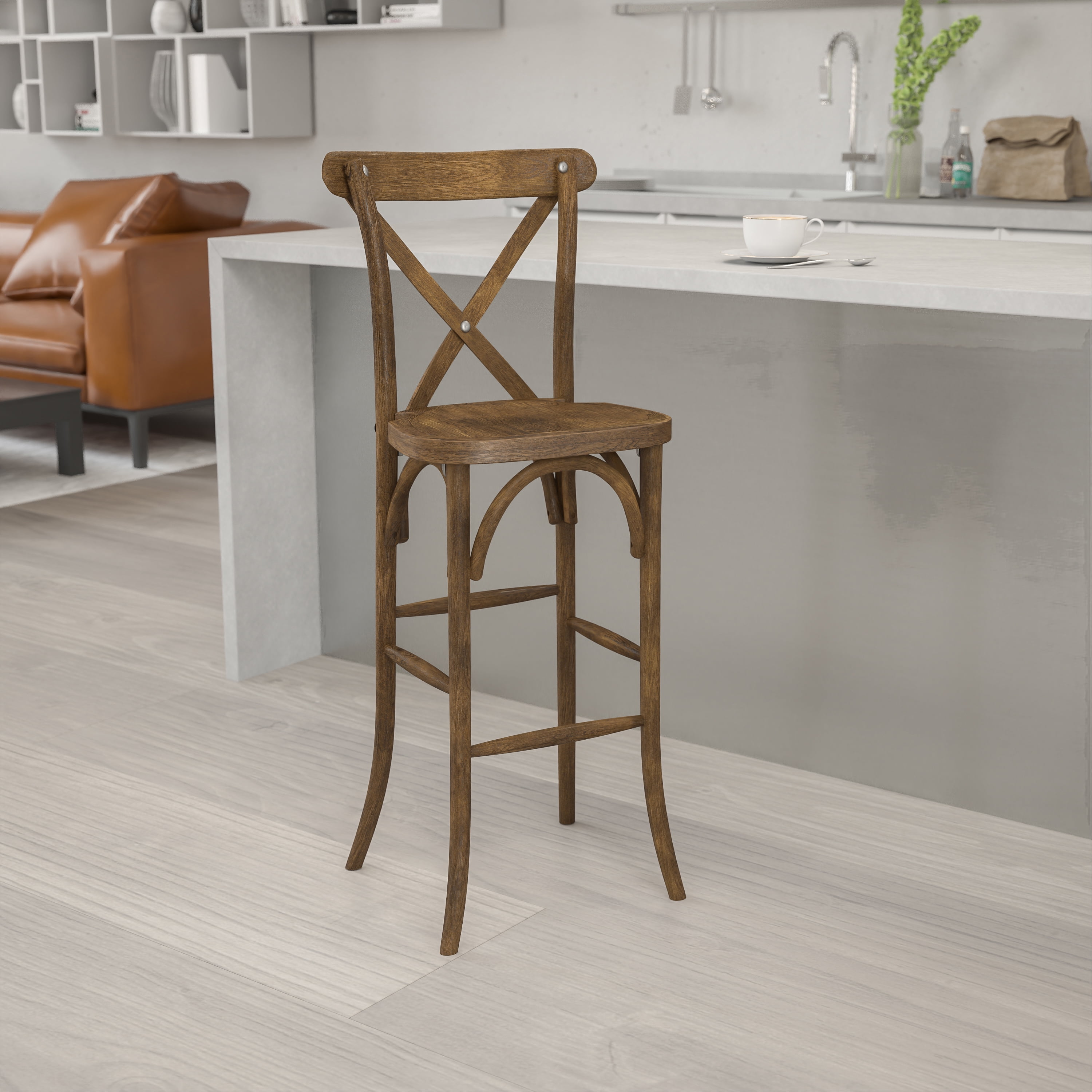 BizChair Dark Antique Wood Cross Back Barstool - Walmart.com