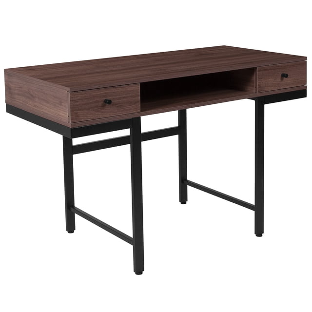 BizChair Dark Ash Wood Grain Finish Computer Desk with Drawers and ...