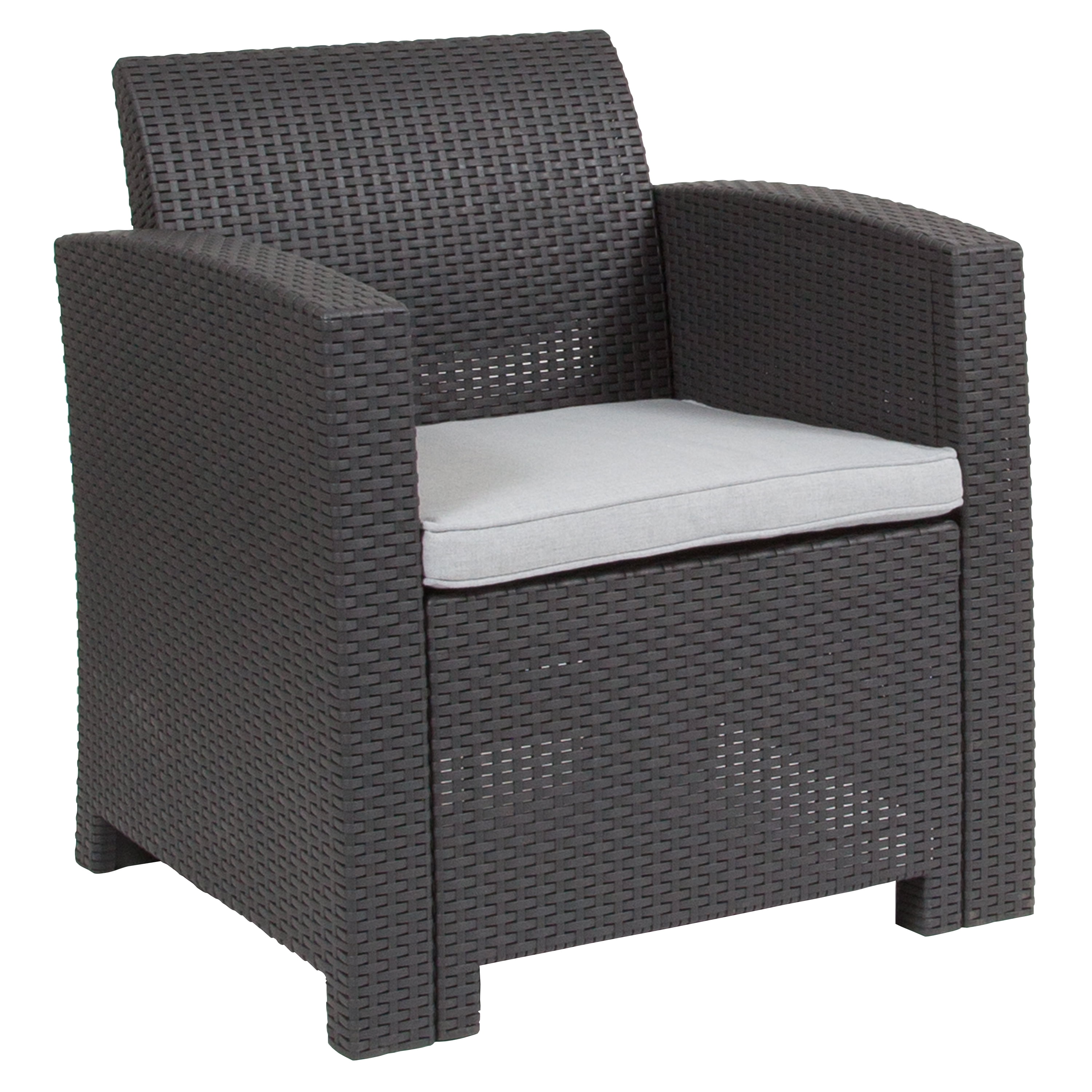 BizChair Outdoor Patio Woven Dark Gray Faux Rattan Chair with All ...