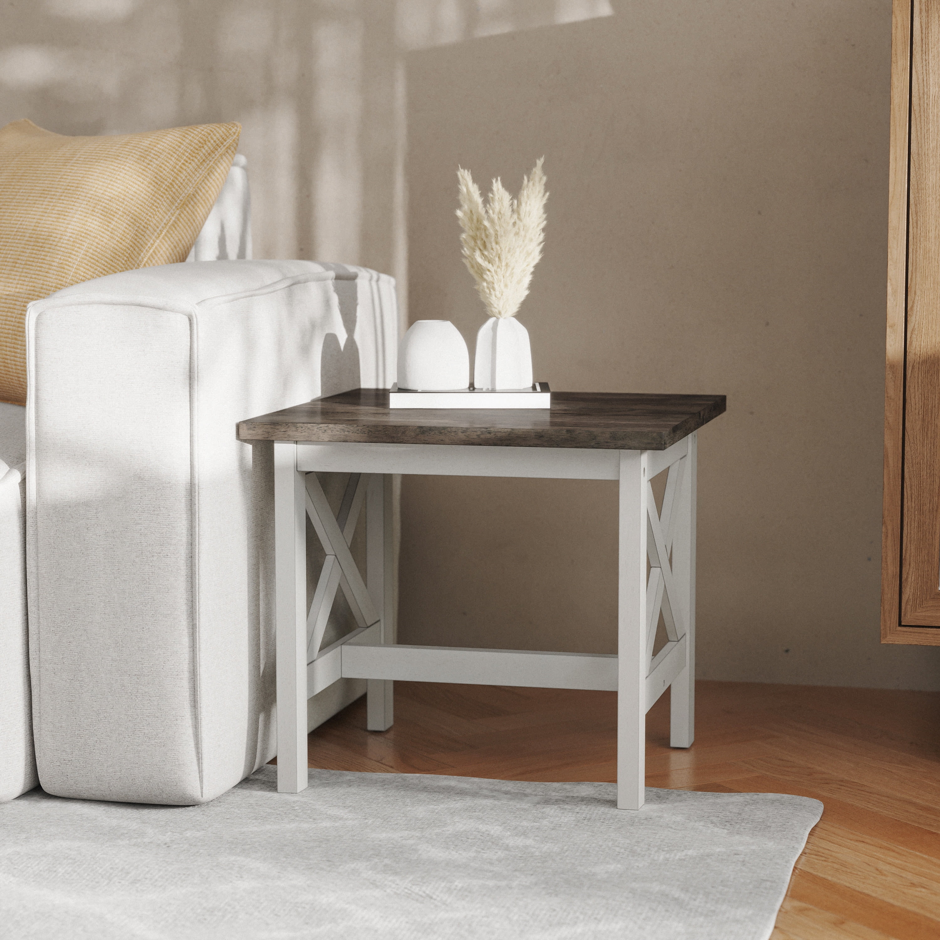 BizChair Farmhouse Style Solid Wood End Table with Traditional X-Frame ...