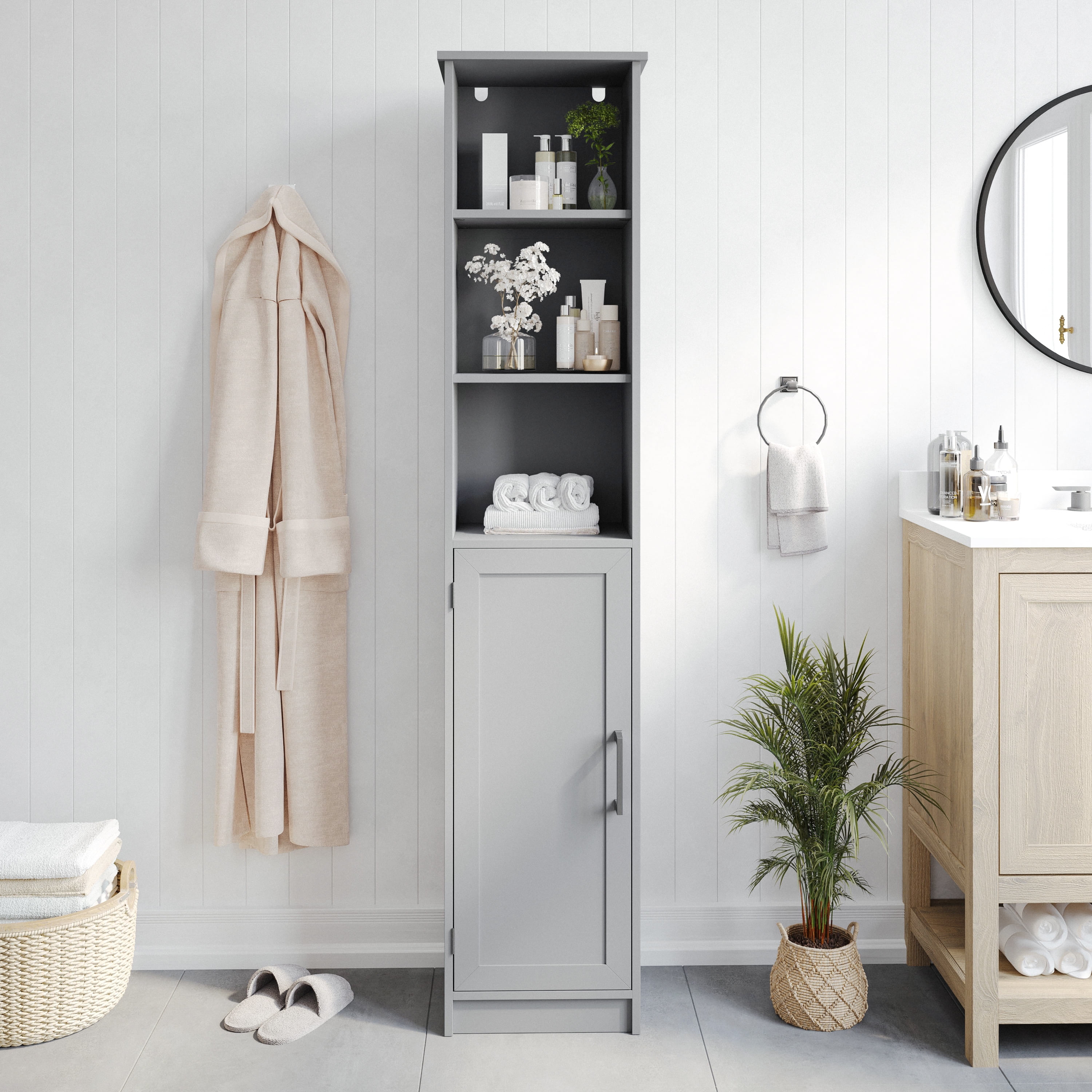 BizChair Freestanding Linen Tower Storage Cabinet with Magnetic Close ...