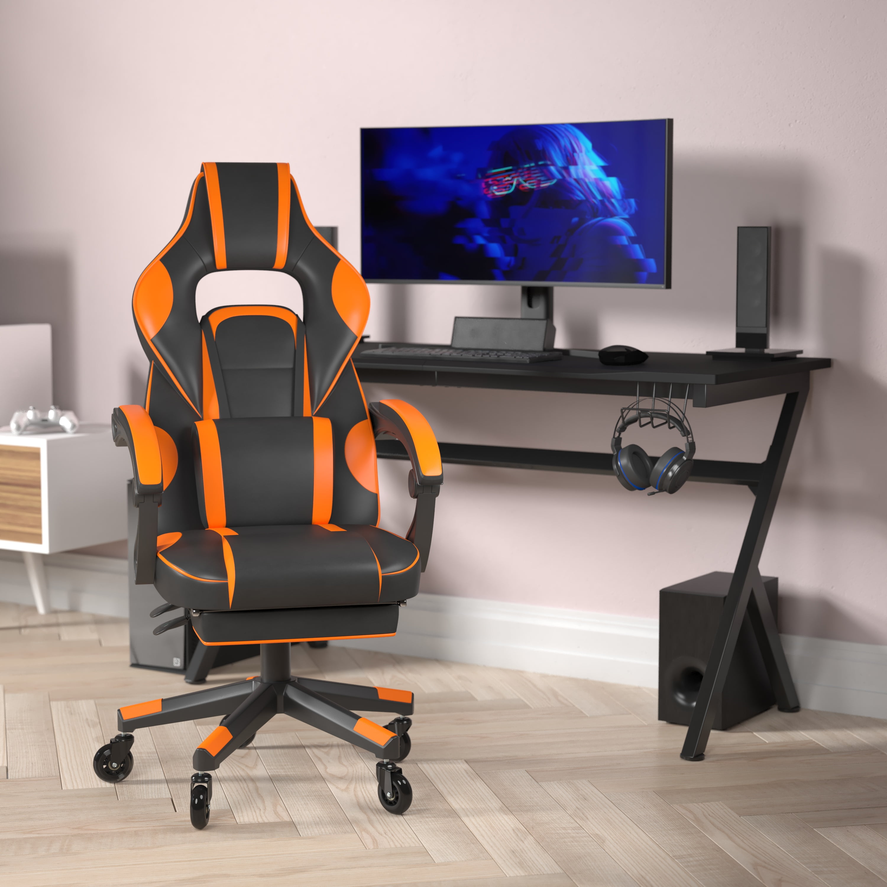 BizChair Gaming Chair Racing Computer Chair with Fully Reclining Back ...