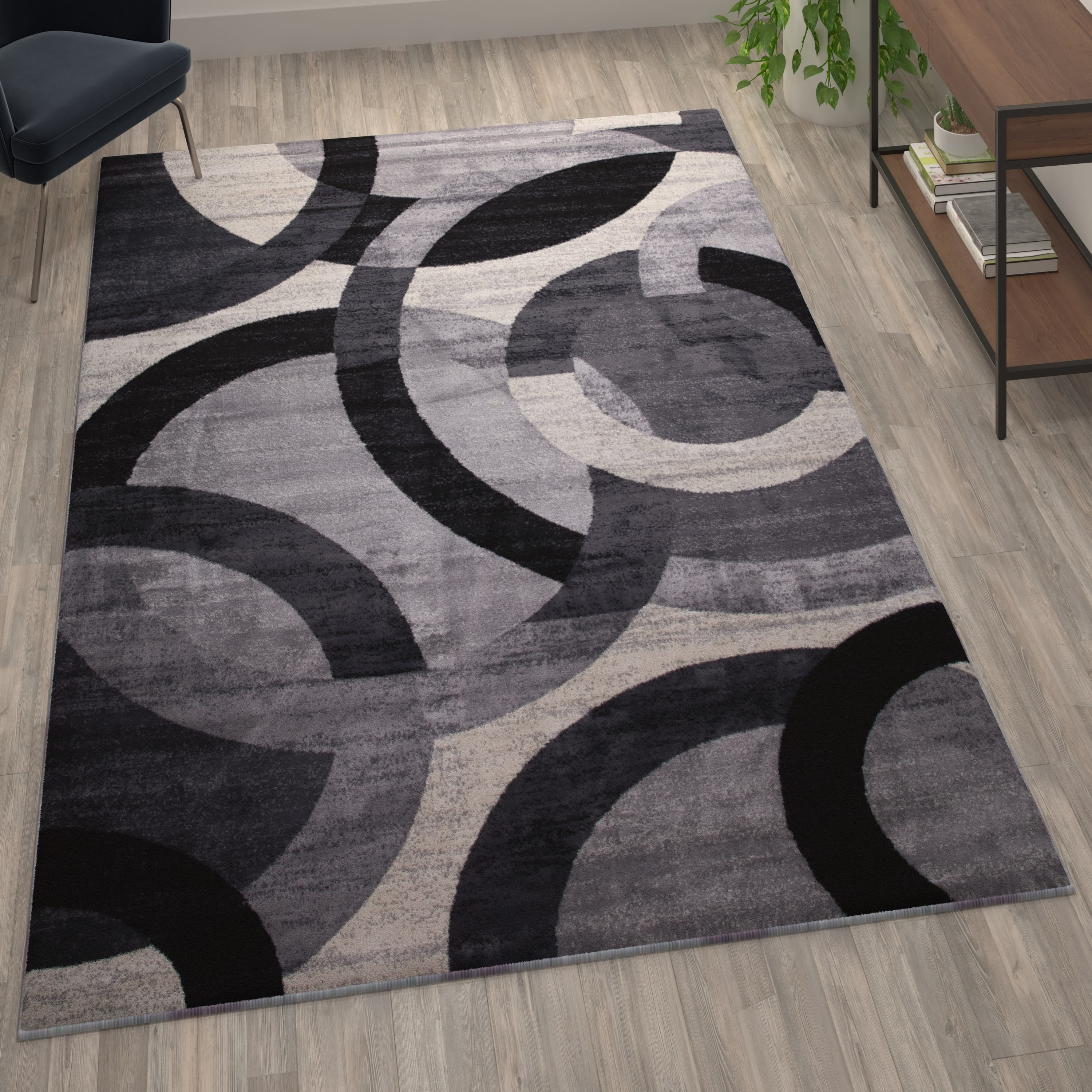 BizChair Geometric 6' x 9' Black and Gray Olefin Area Rug with Jute ...