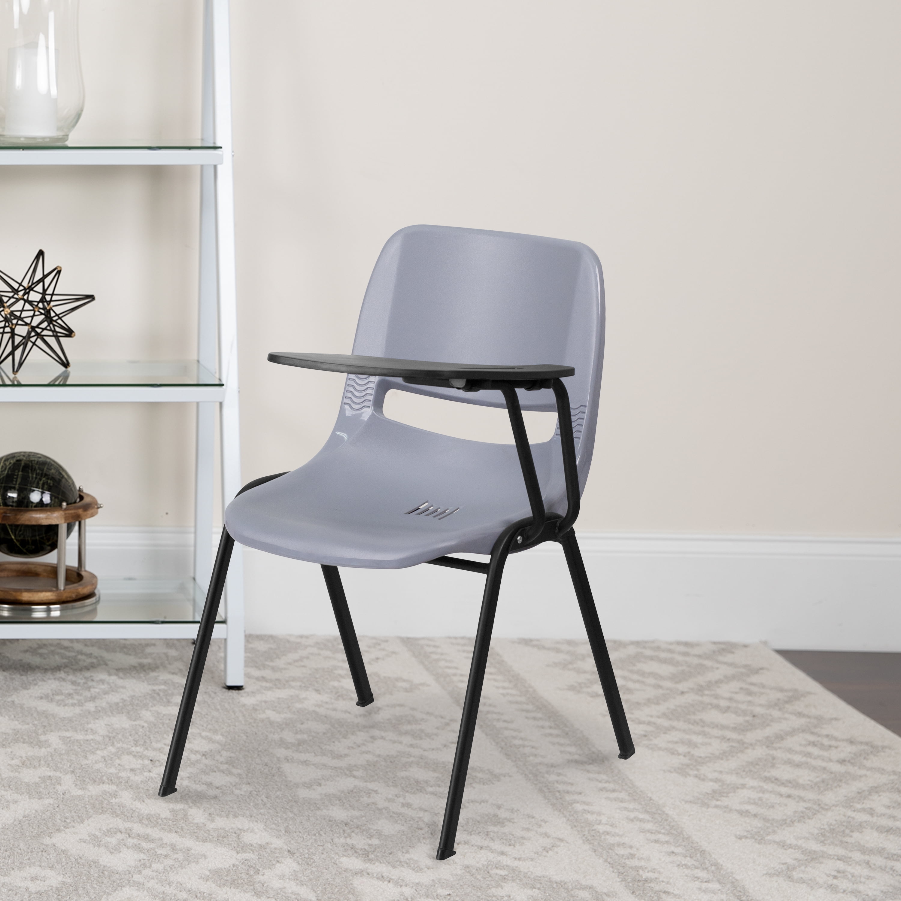 BizChair Gray Ergonomic Shell Chair with Left Handed Flip-Up Tablet Arm ...