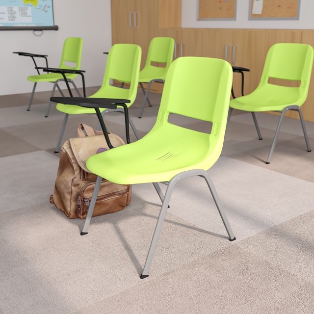 BizChair Green Ergonomic Shell Chair with Right Handed Flip-Up Tablet ...
