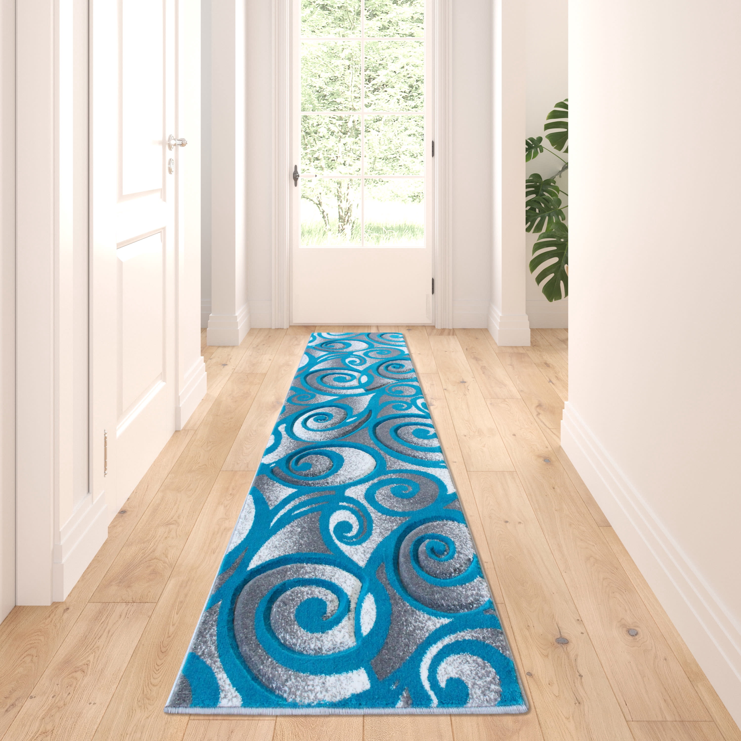 BizChair Grey White Turquoise Modern Woven Area Rug, Hand Carved (2 ...