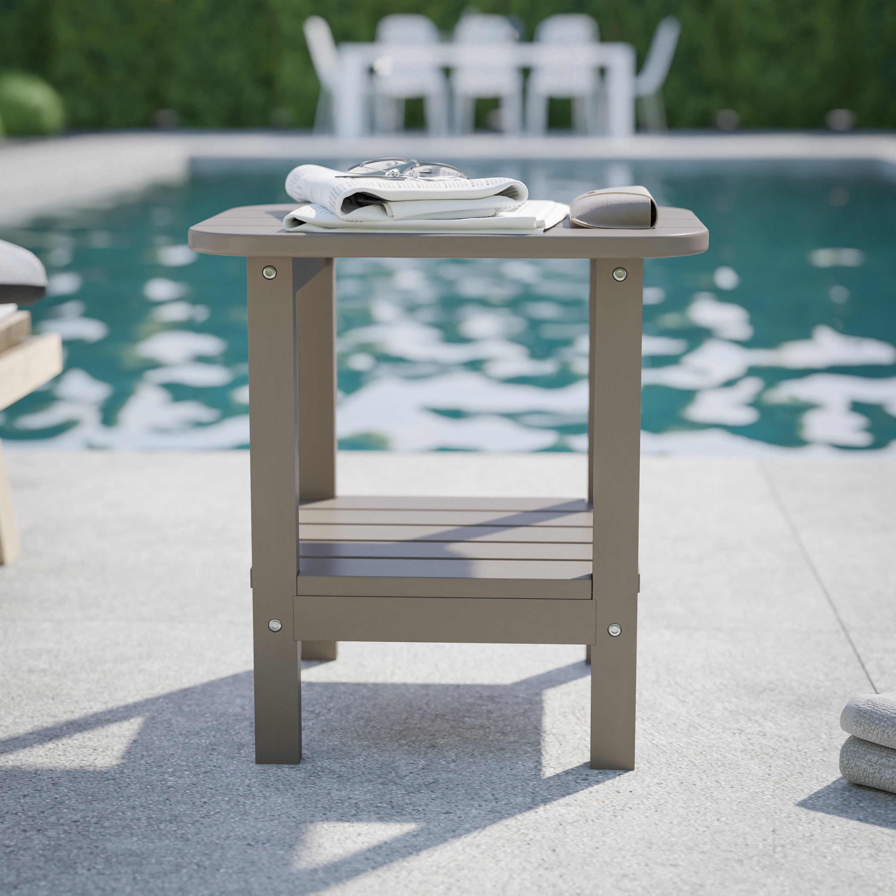 BizChair HDPE 2-Tier Adirondack Side Table - All-Weather - Indoor ...