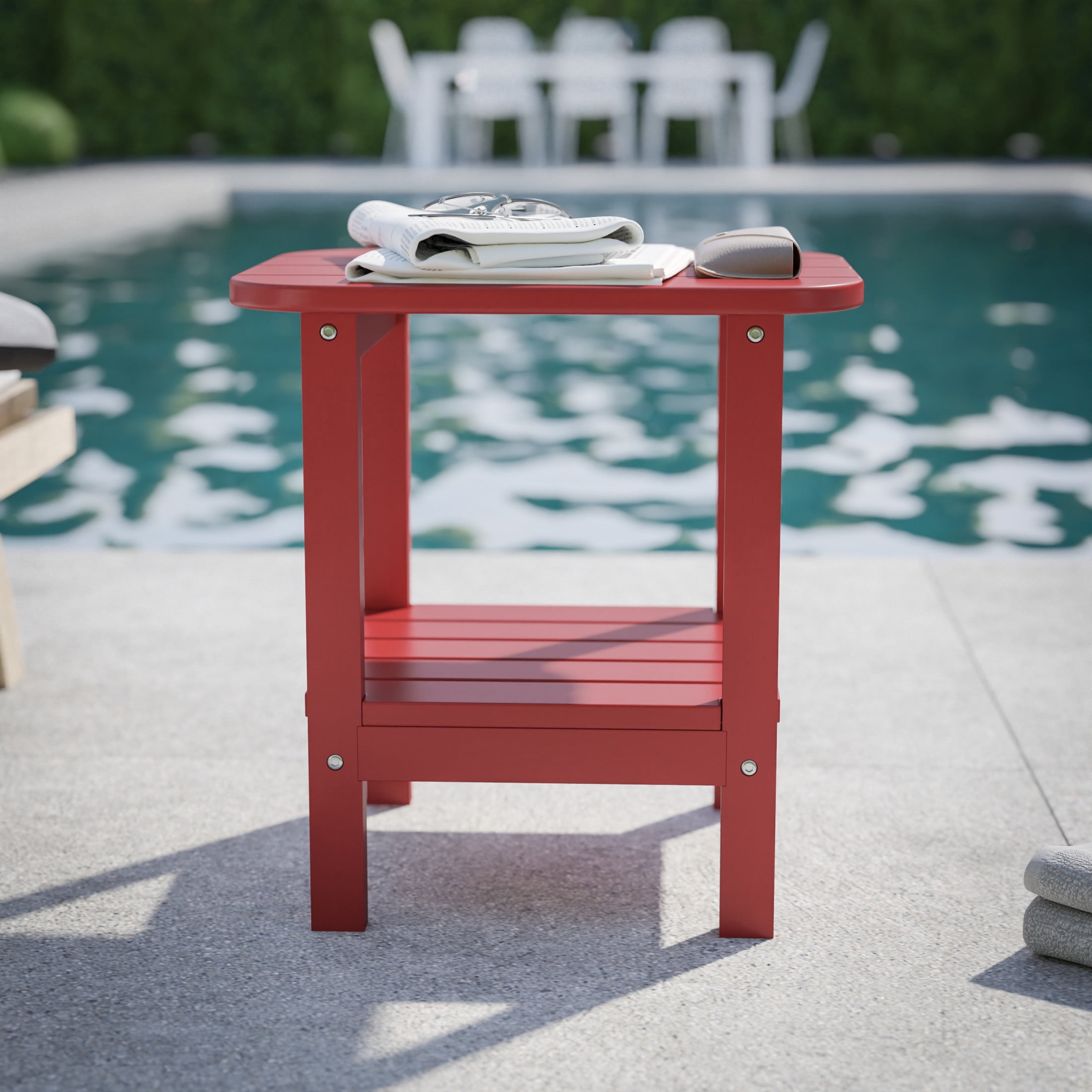 BizChair HDPE 2-Tier Adirondack Side Table - All-Weather - Indoor ...