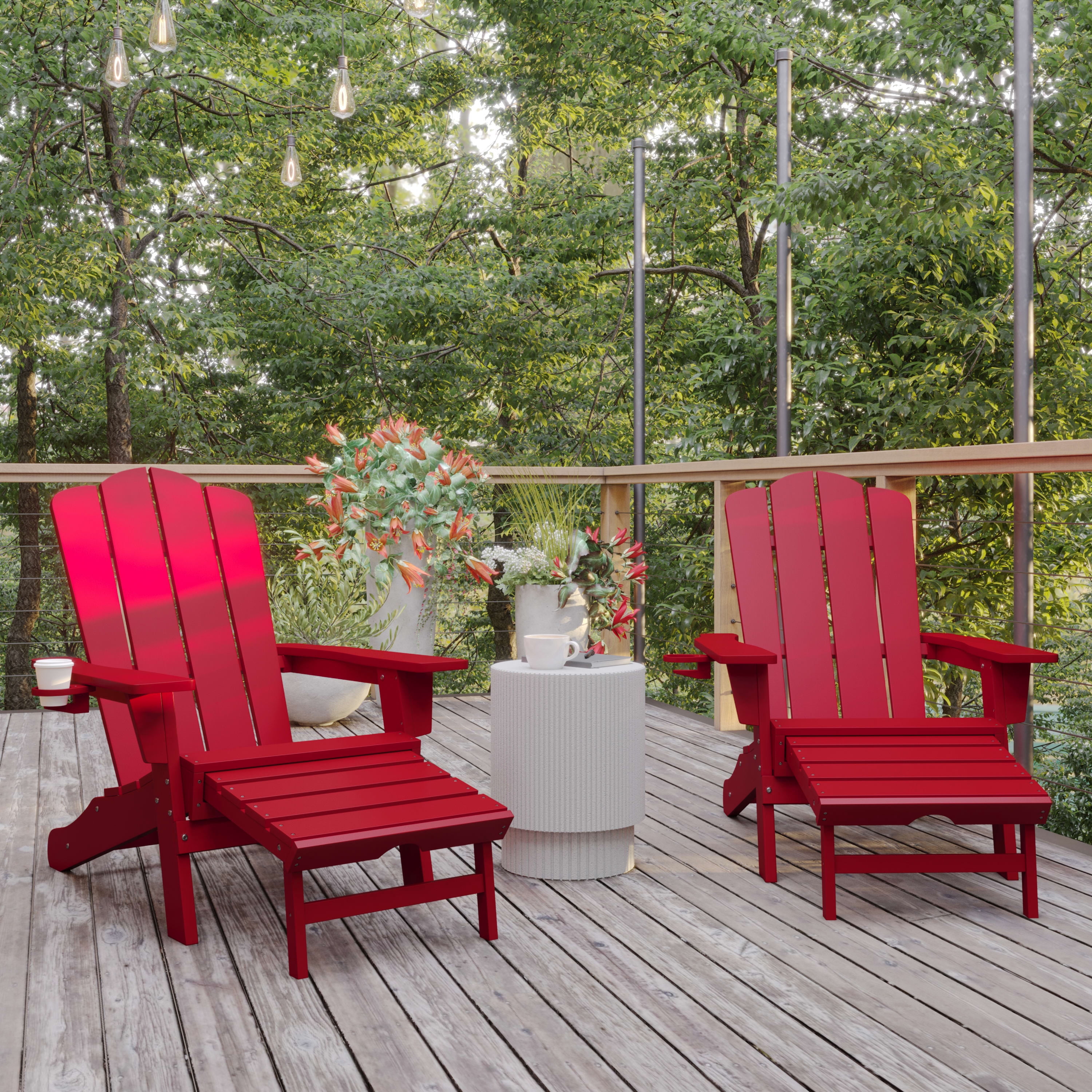 BizChair HDPE Adirondack Chair with Cup Holder and Pull Out Ottoman ...