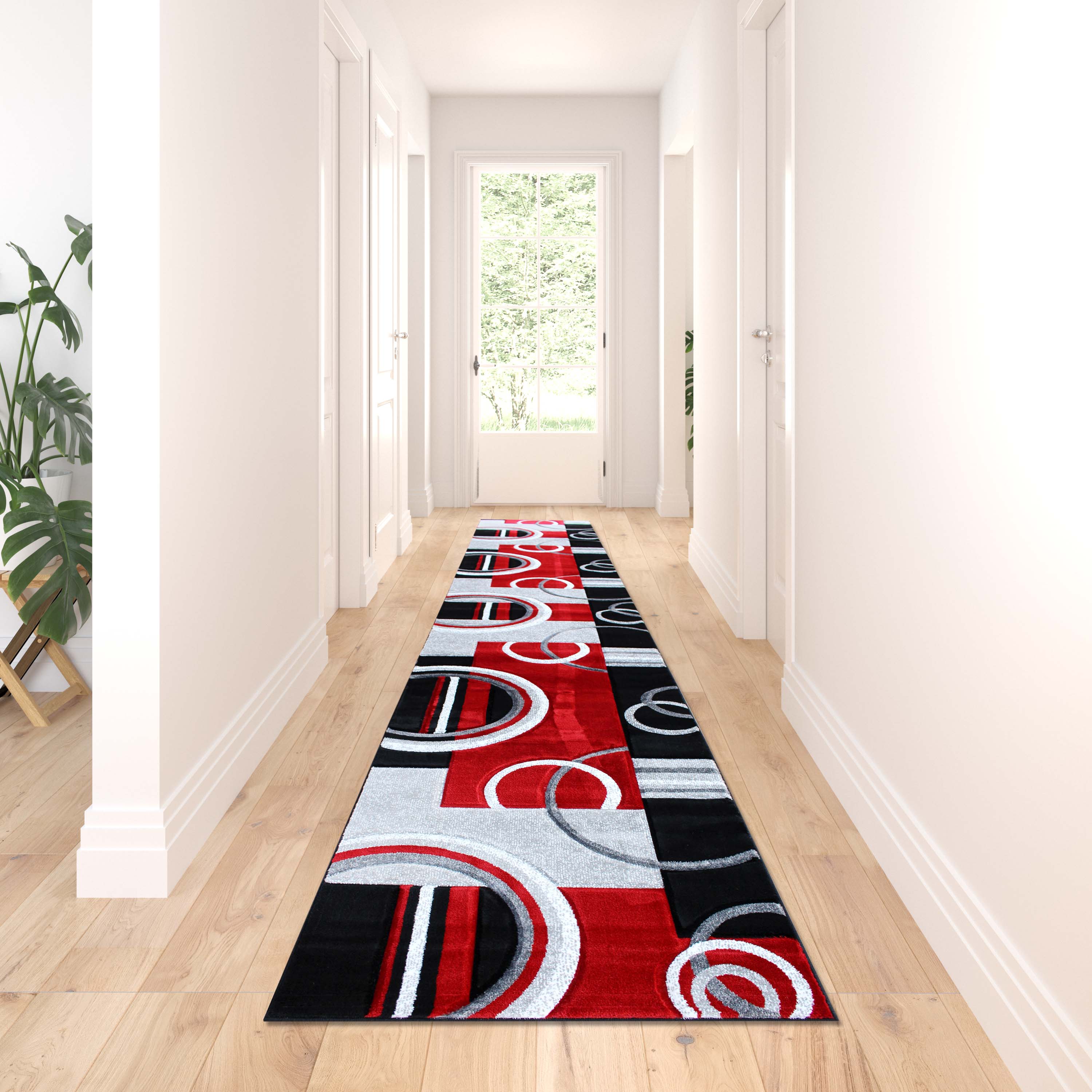 BizChair Hand Carved Area Rug Modern Contemporary Red Grey White Black ...