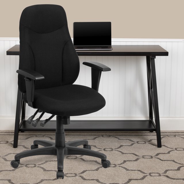 BizChair High Back Black Fabric Multifunction Swivel Ergonomic Task ...