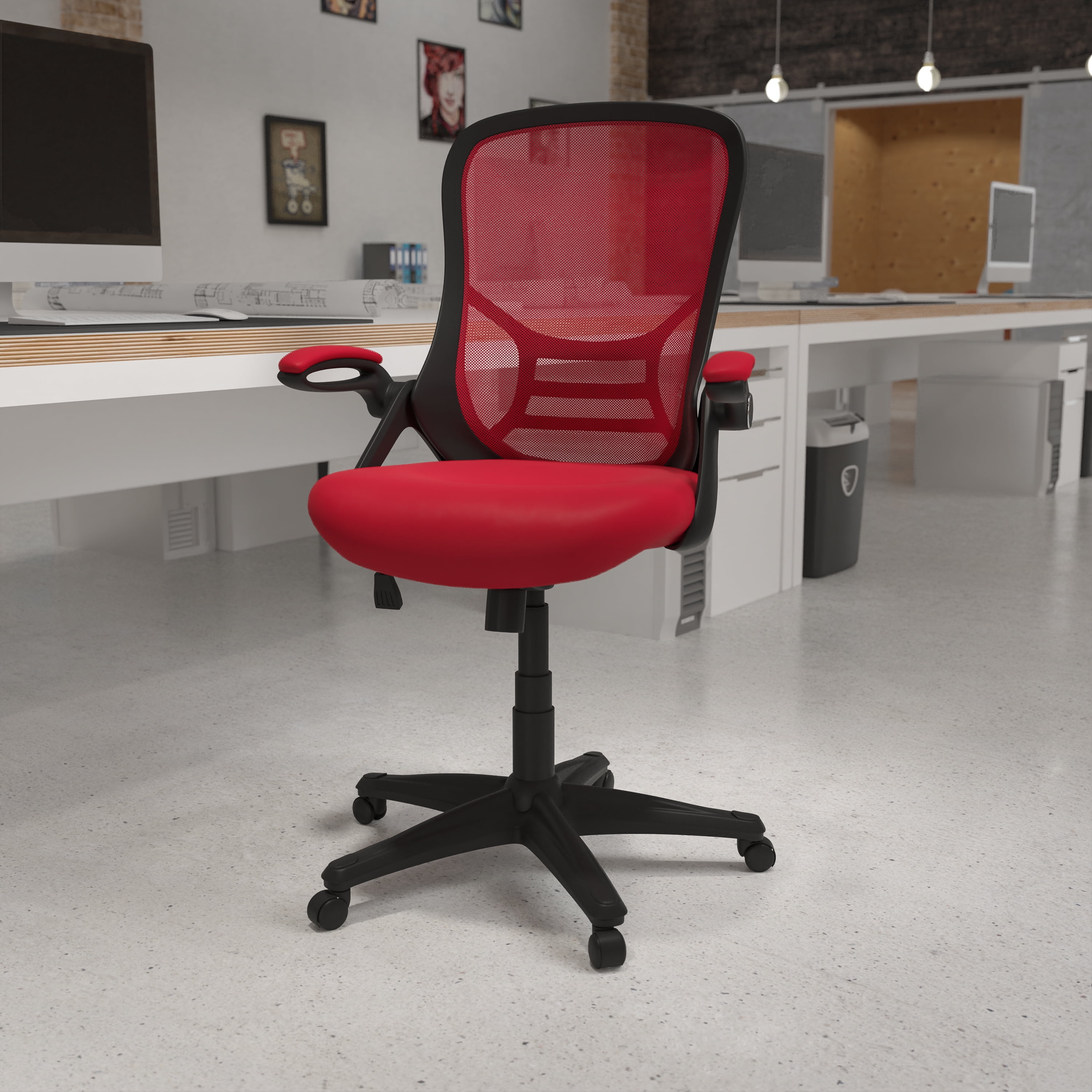 BizChair High Back Red Mesh Ergonomic Swivel Office Chair with Black ...