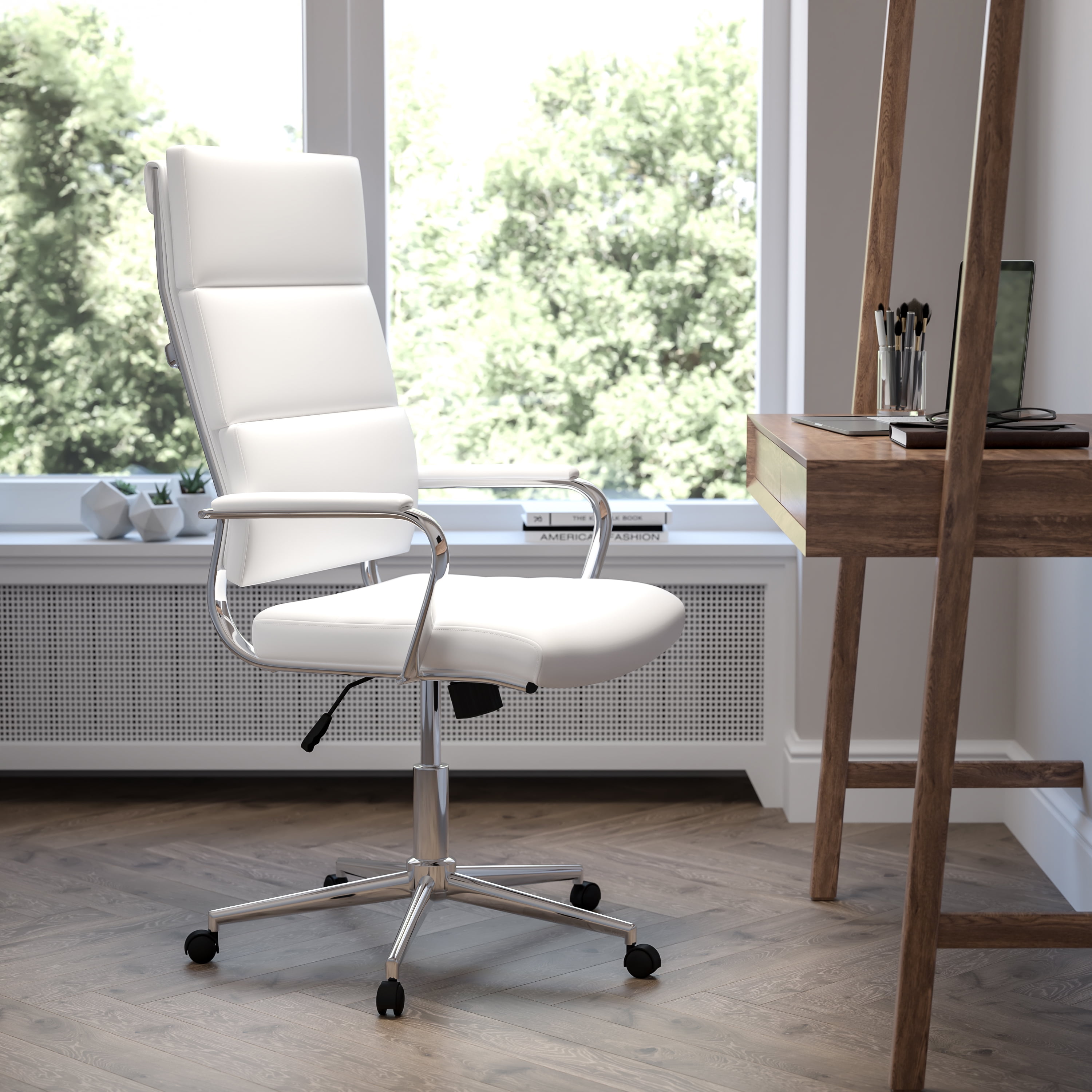 BizChair High Back White LeatherSoft Contemporary Panel Executive ...
