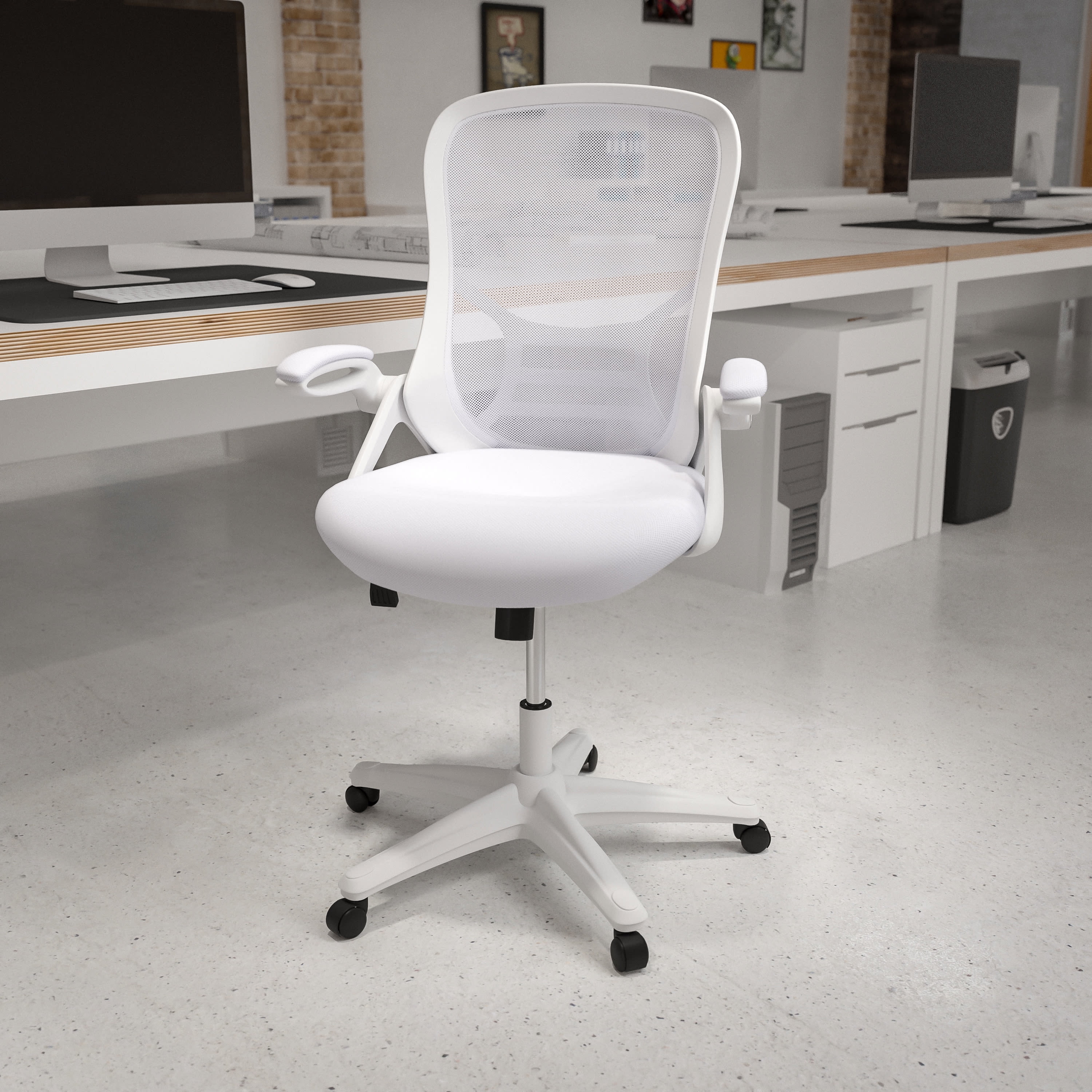 BizChair High Back White Mesh Ergonomic Swivel Office Chair with White ...