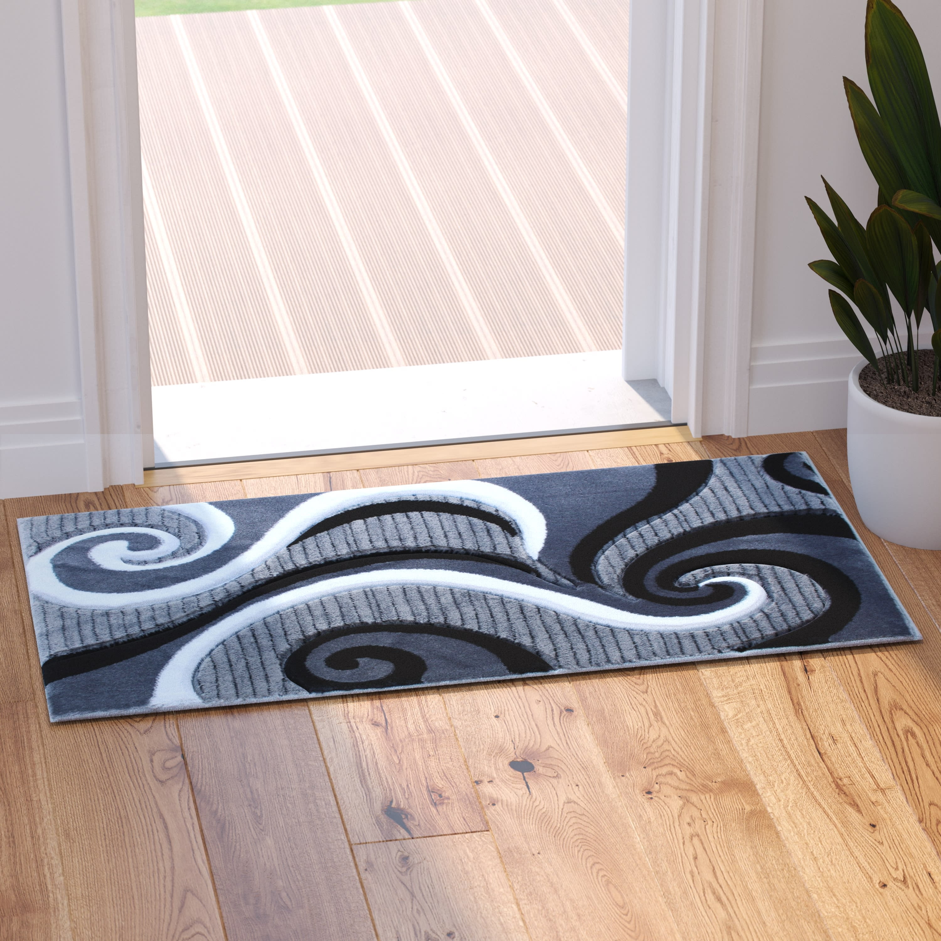 BizChair High Quality Hand Carved Area Rug Modern Contemporary Grey ...