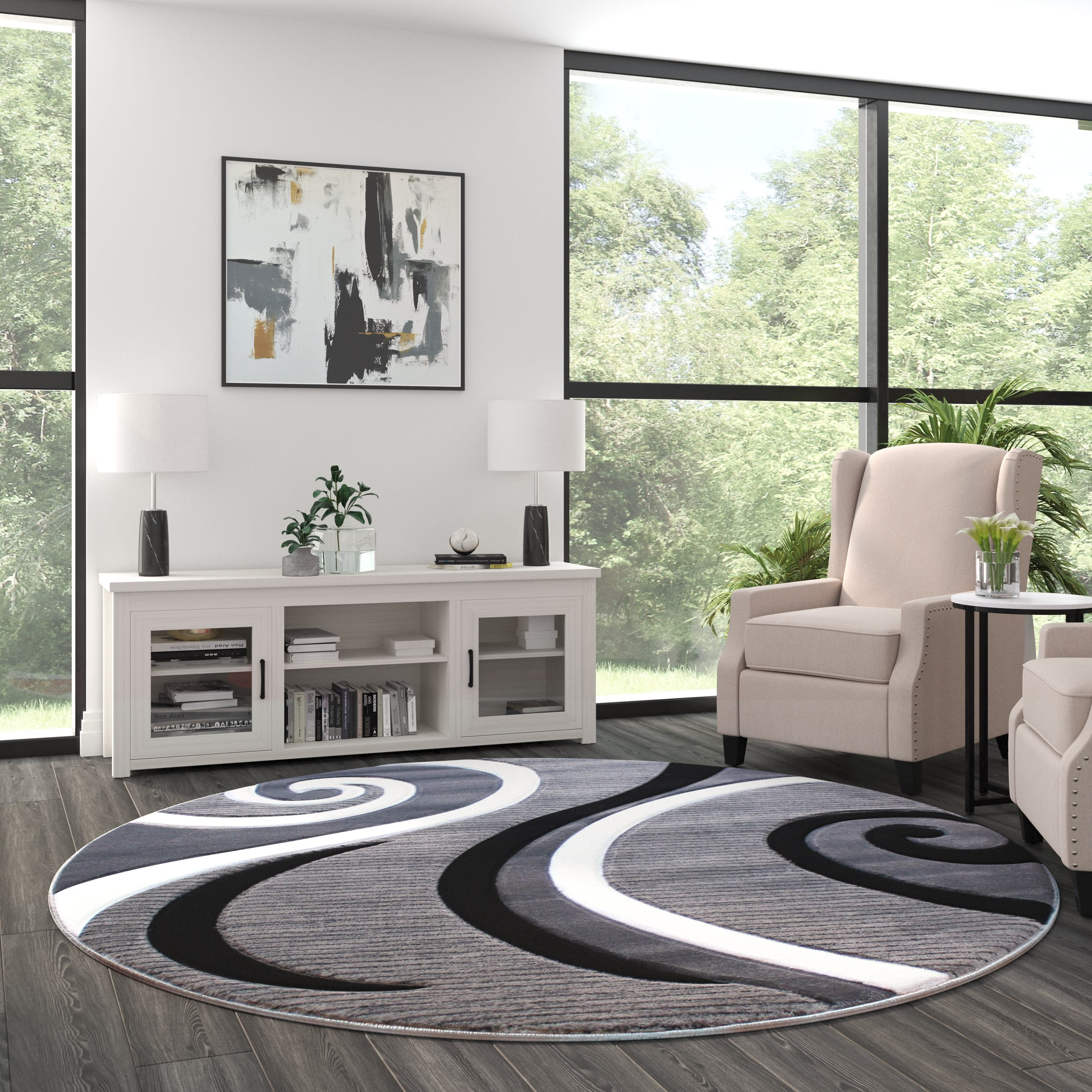BizChair High Quality Hand Carved Area Rug Modern Contemporary Grey ...