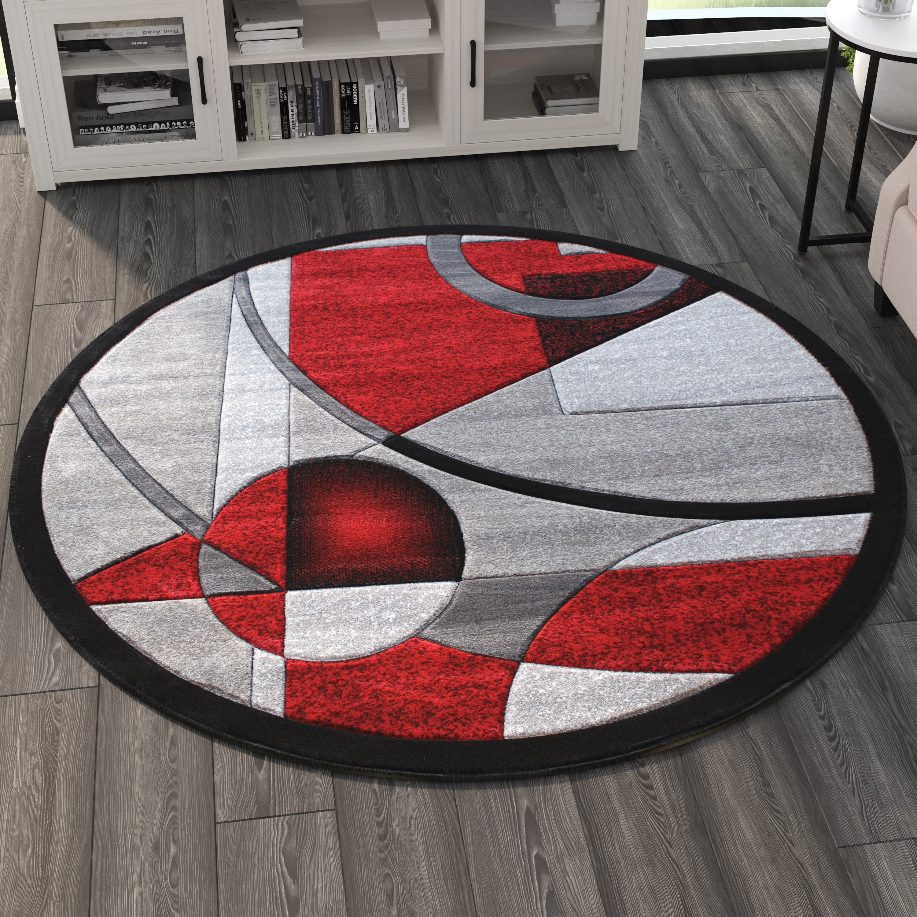 BizChair High Quality Hand Carved Area Rug Modern Contemporary Red Grey ...