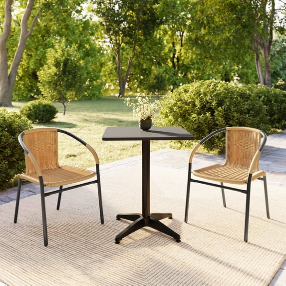 "BizChair Rattan Stacking Patio Chairs, Set of 2, Lightweight, Beige ...