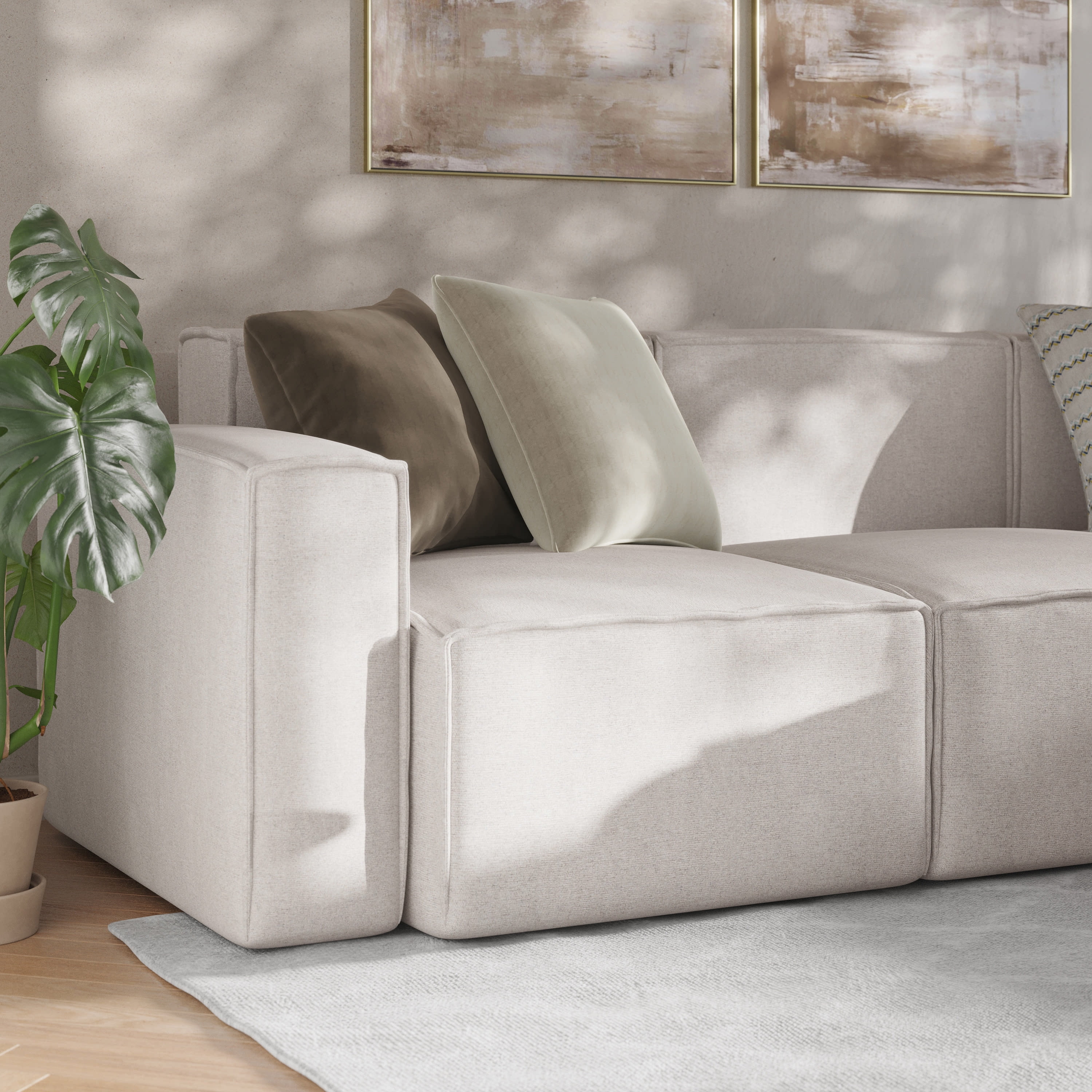 BizChair Luxury Modular Sectional Sofa, Left Side with Arm Rest, Cream ...