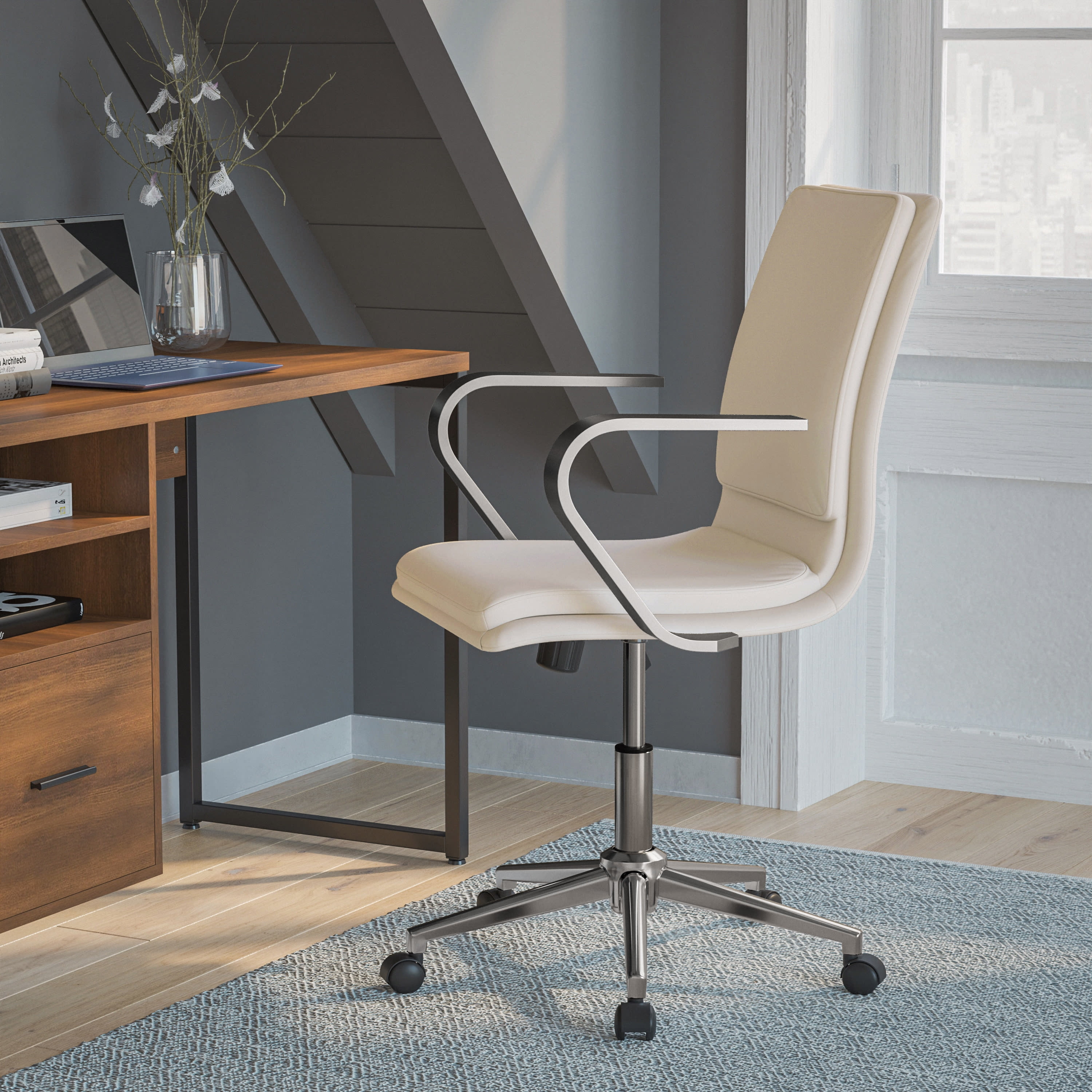 BizChair Mid-Back Executive LeatherSoft Office Chair, Brushed Chrome ...