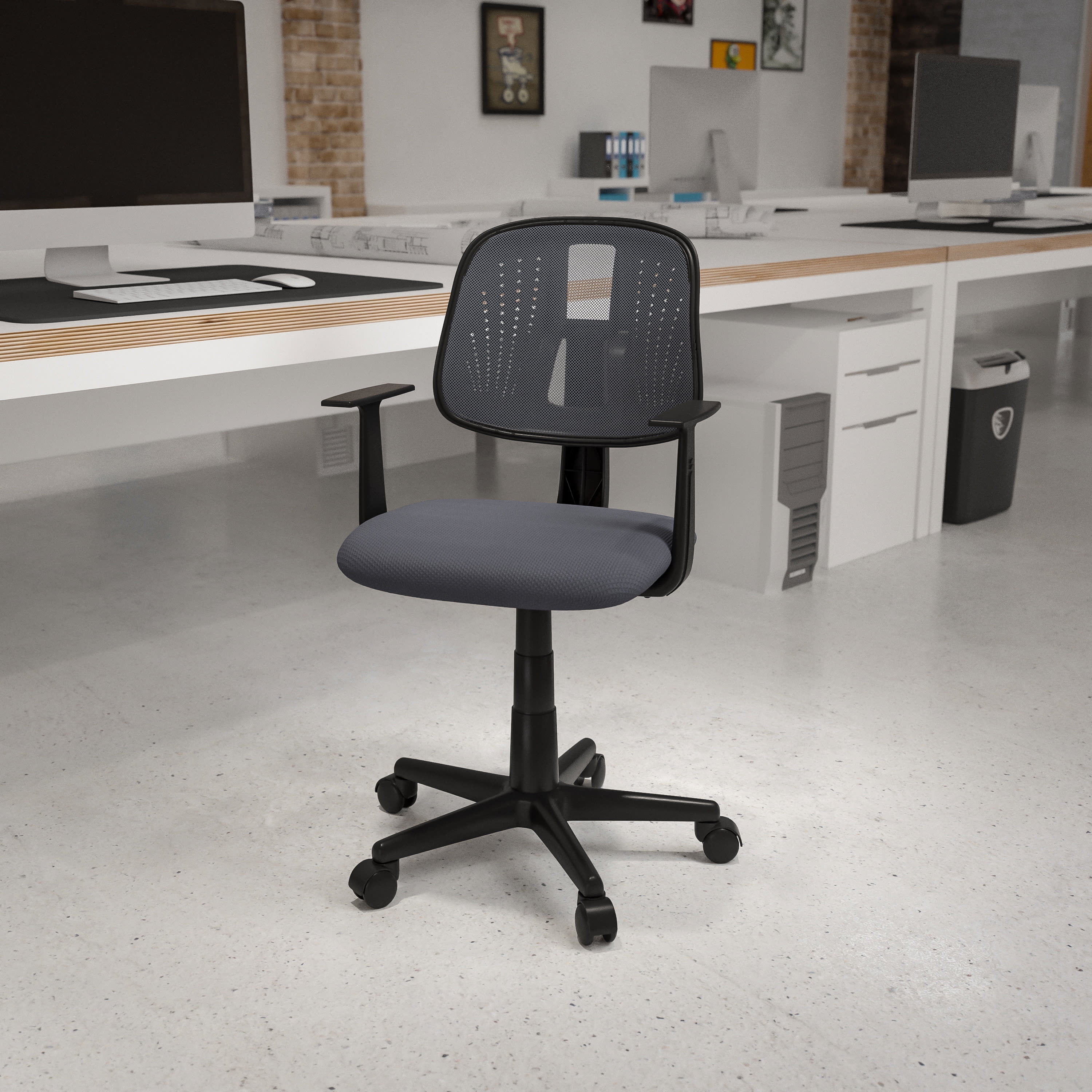 BizChair Mid-Back Gray Mesh Swivel Task Office Chair with Pivot Back ...