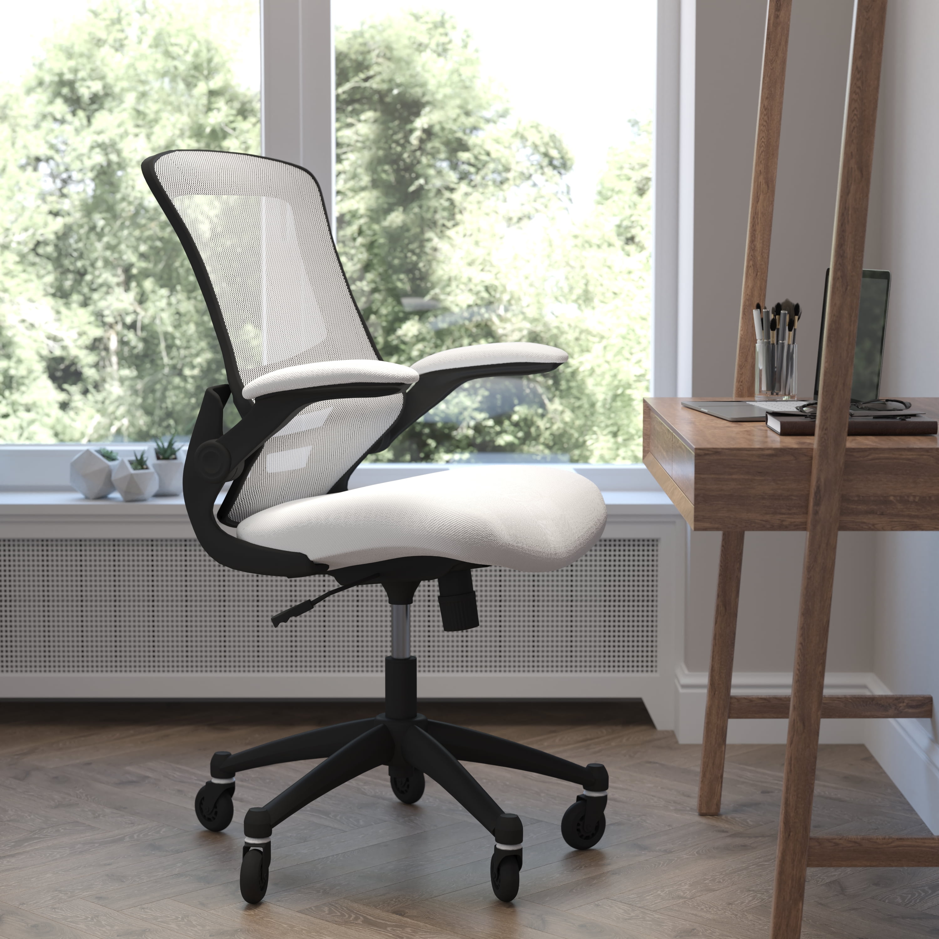 BizChair Mid-Back White Mesh Swivel Ergonomic Task Office Chair with ...