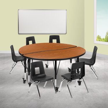 BizChair Mobile 76" Oval Wave Flexible Laminate Activity Table Set with ...