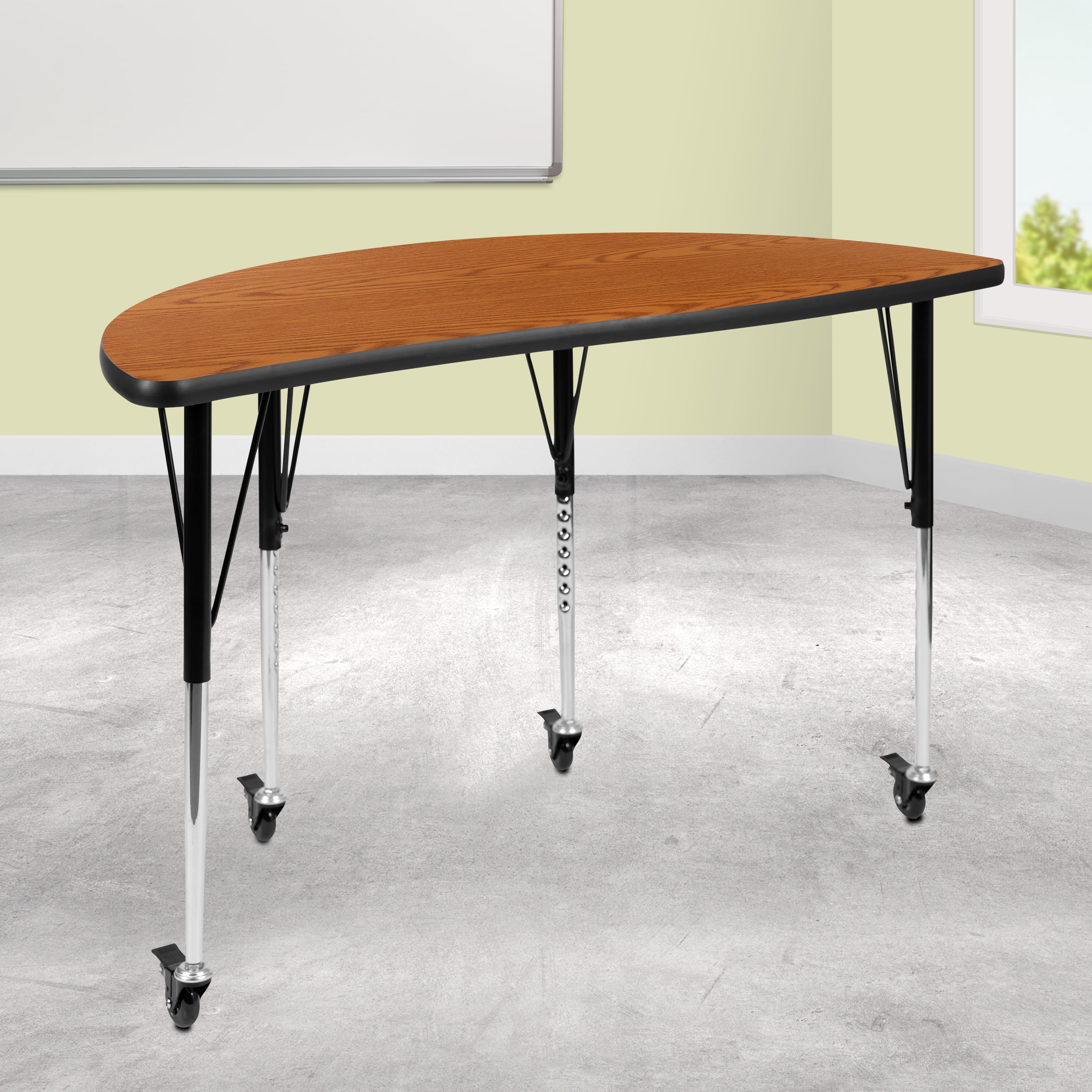 BizChair Mobile 47.5" Half Circle Wave Flexible Collaborative Oak ...