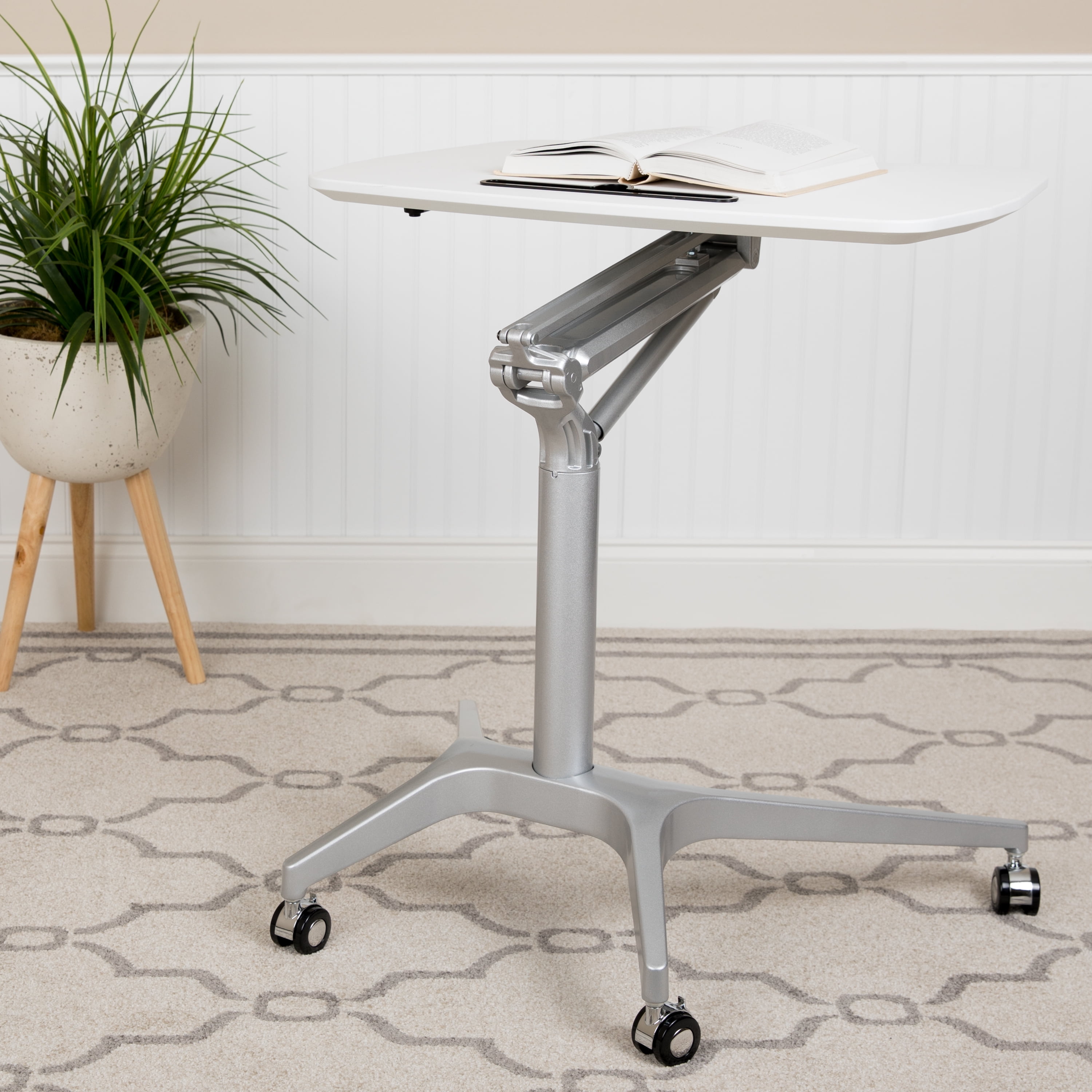 BizChair Mobile Sit-Down, Stand-Up White Computer Ergonomic Desk with ...