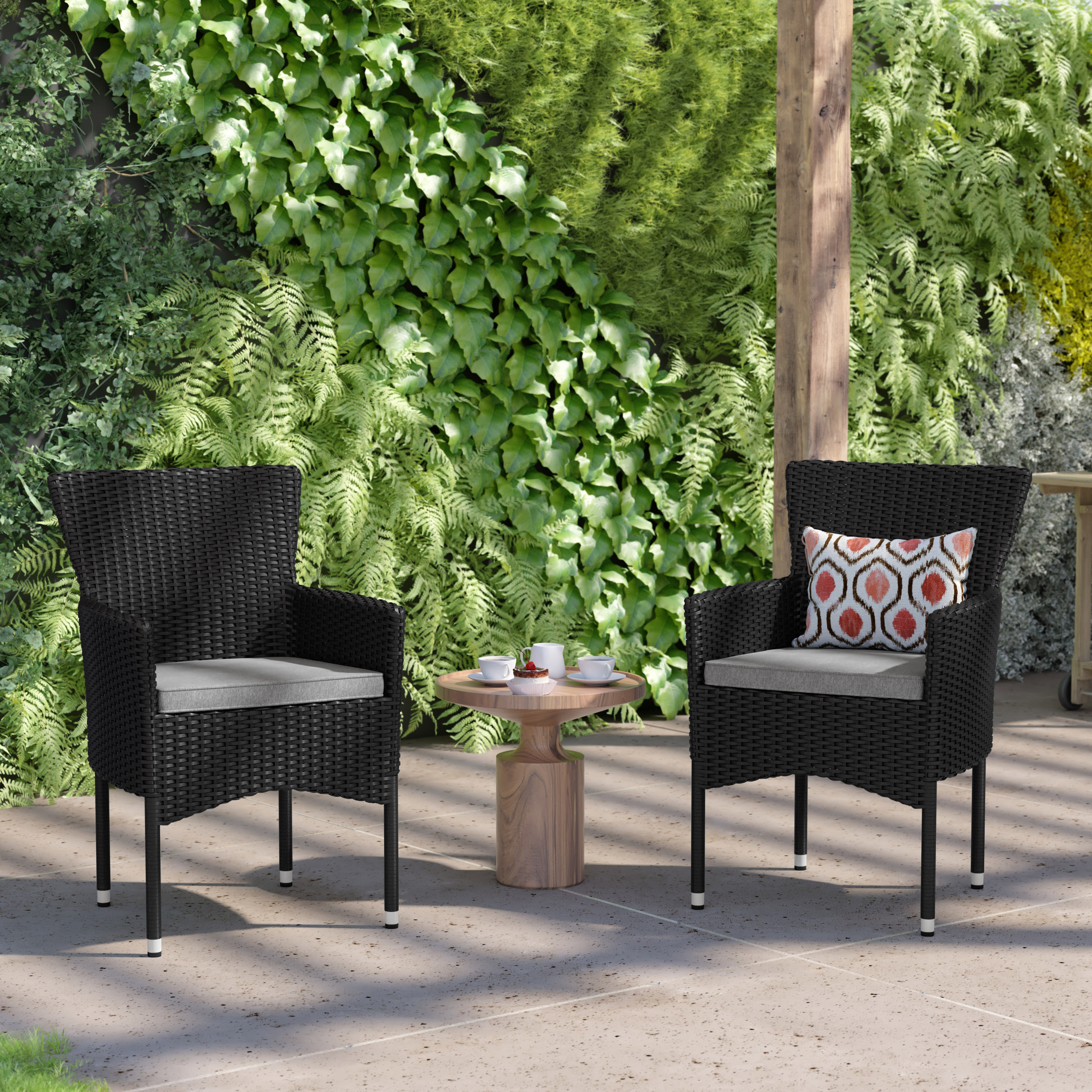 BizChair Modern Black Wicker Patio Armchairs for Deck or Backyard, Fade ...