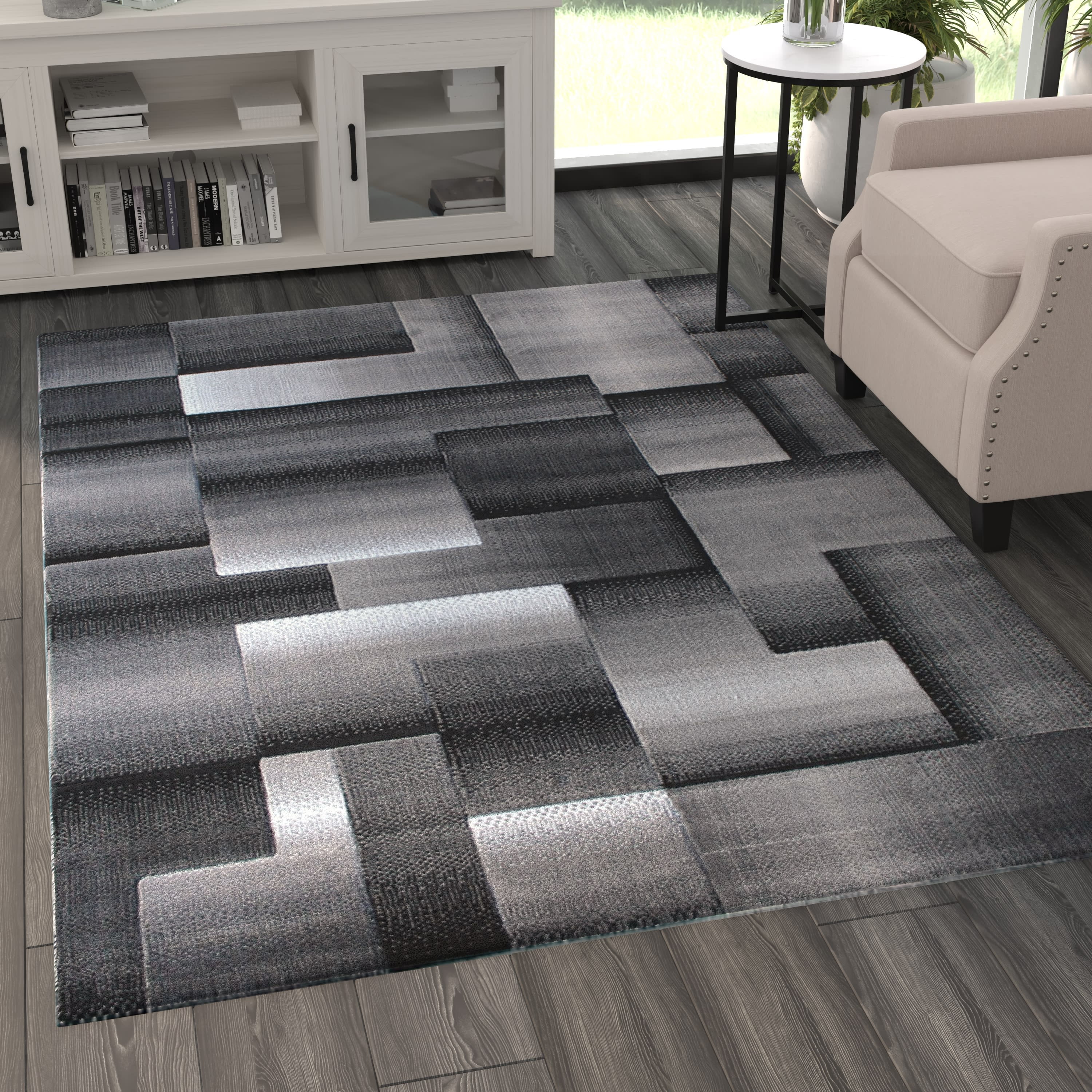 BizChair Modern Contemporary Area Rug, Grey Black (5 Feet X 7 Feet ...