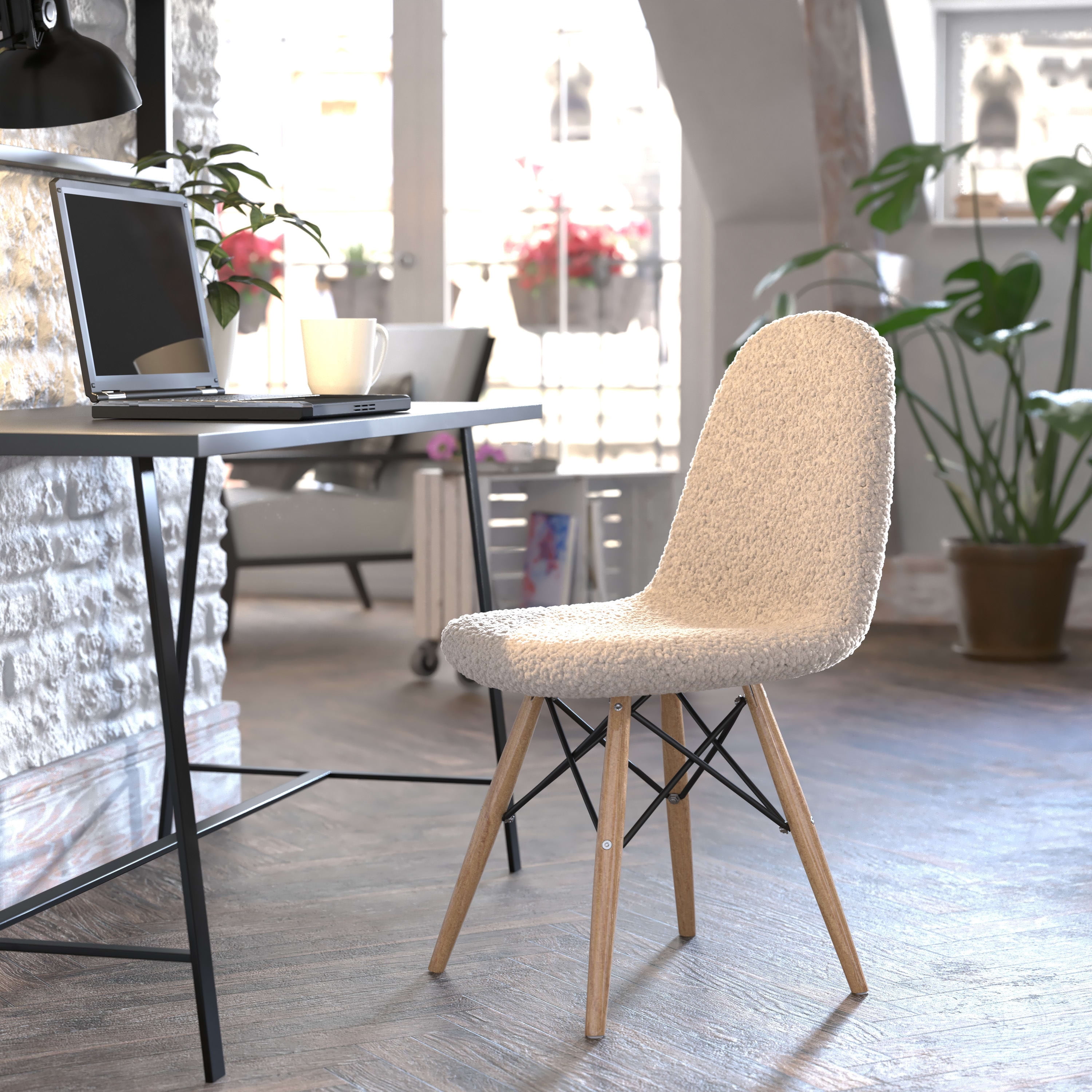 BizChair Modern Padded Armless Faux Faux Shearling Accent Chair with ...