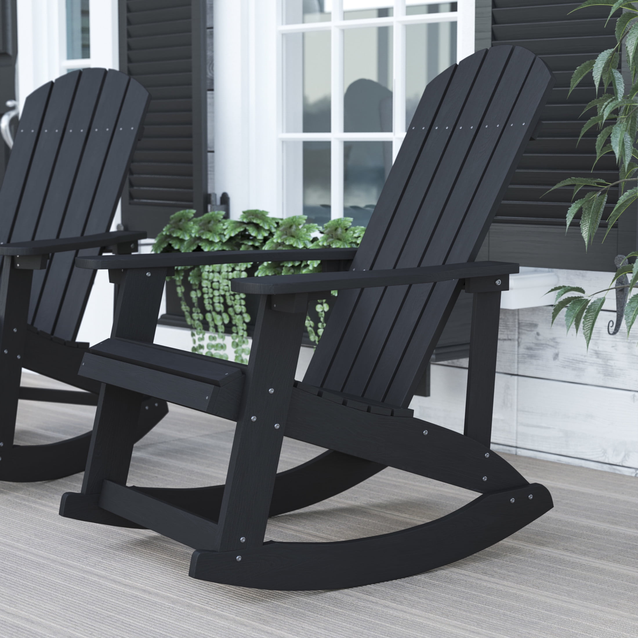 BizChair Commercial Grade Patio Outdoor Wooden Solid Plastic Adirondack ...