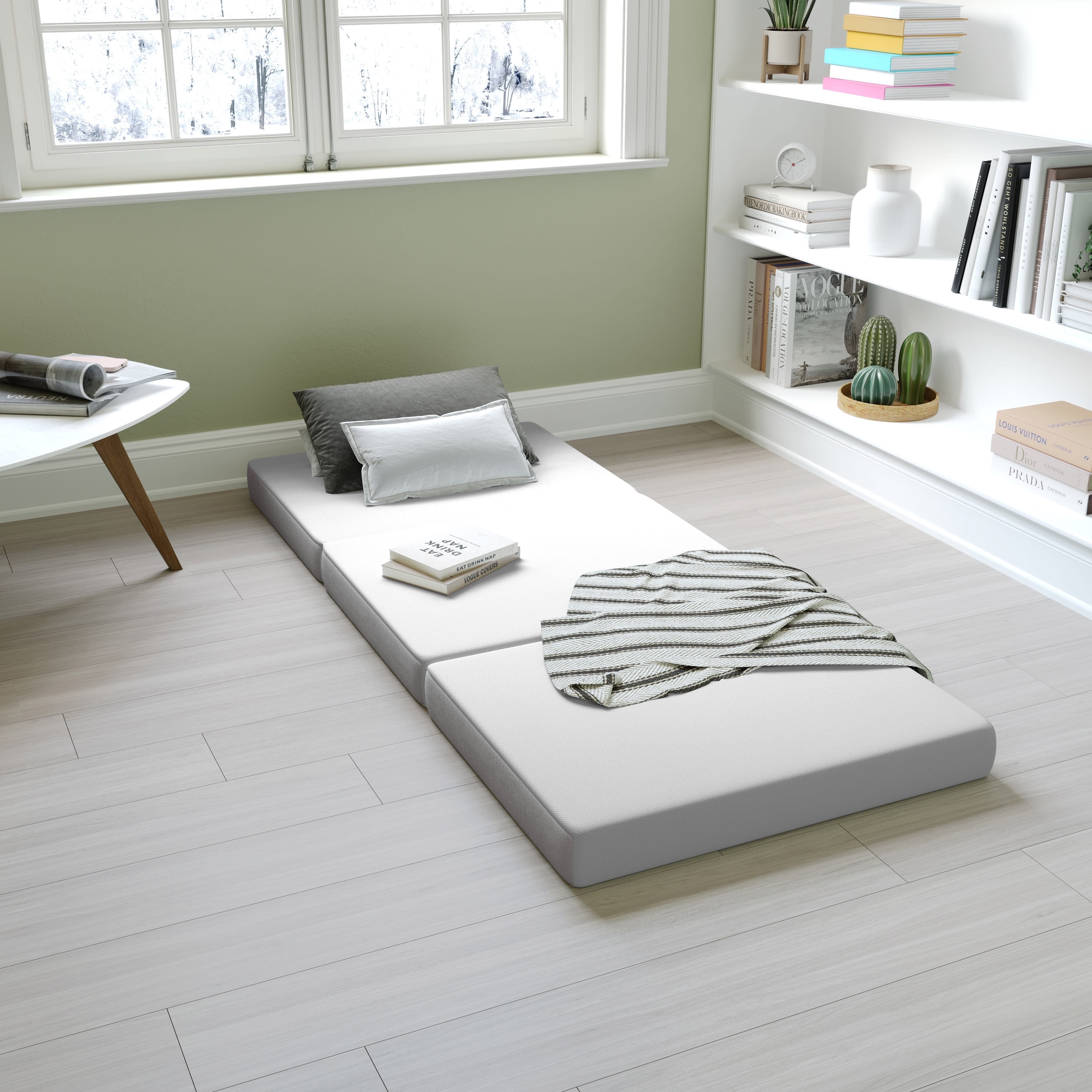 BizChair Portable Tri-Fold 4" Cooling Memory Foam Cot Mattress in a Box ...