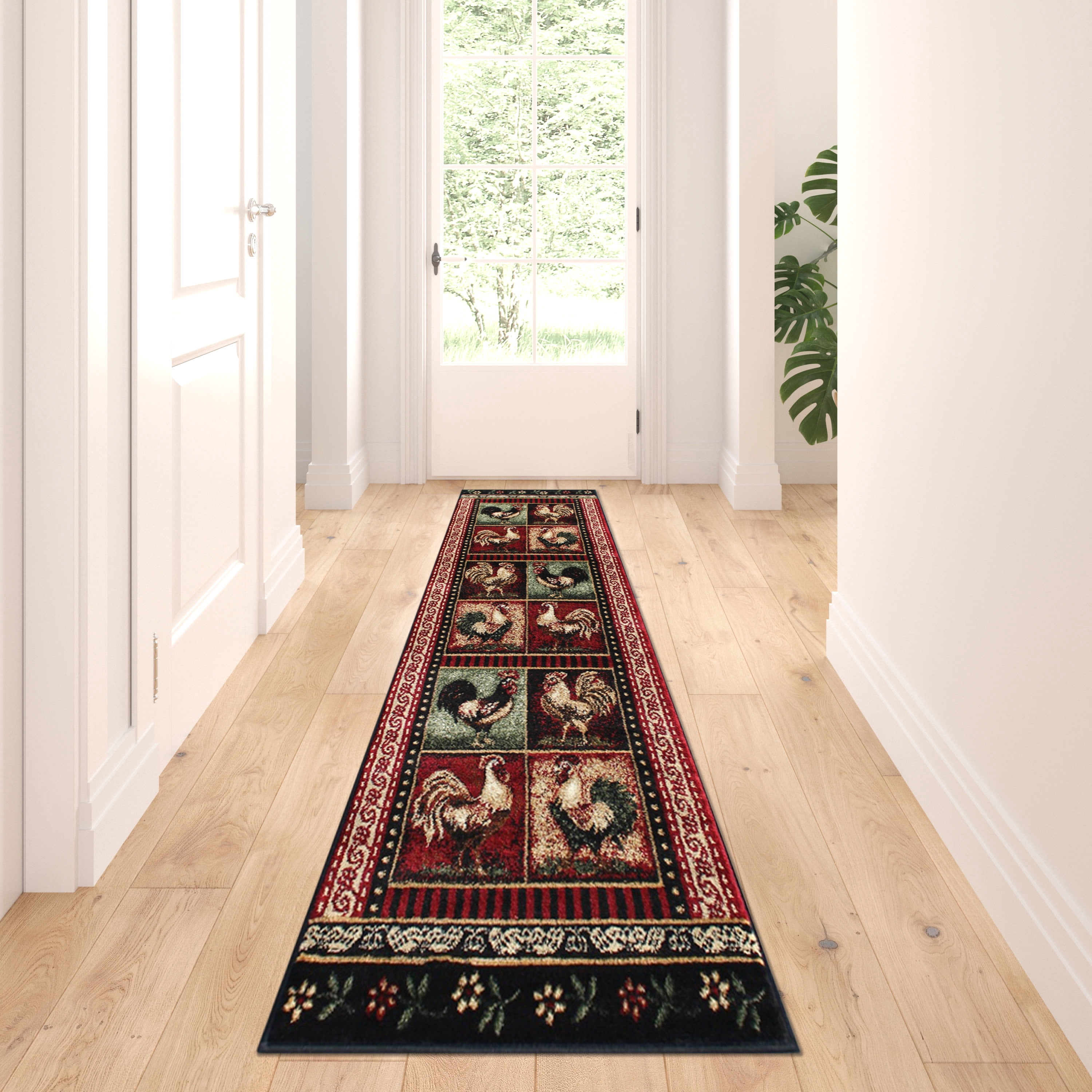 BizChair Rooster Style Area Rug Runner 2 Ft. 2 In. X 7 Ft. 2 In. Design ...