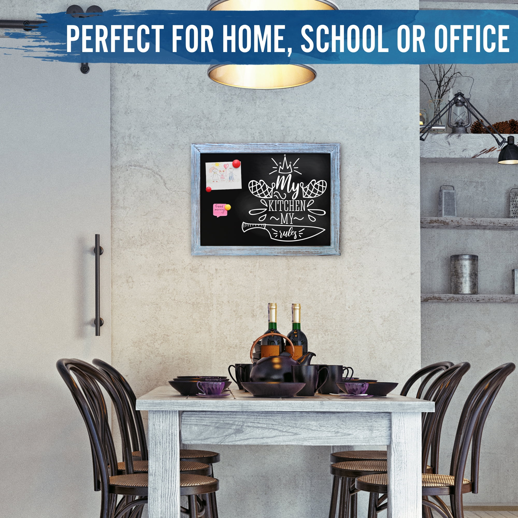 BizChair Rustic Blue Magnetic Wall Chalkboard, 18" x 24", Framed ...