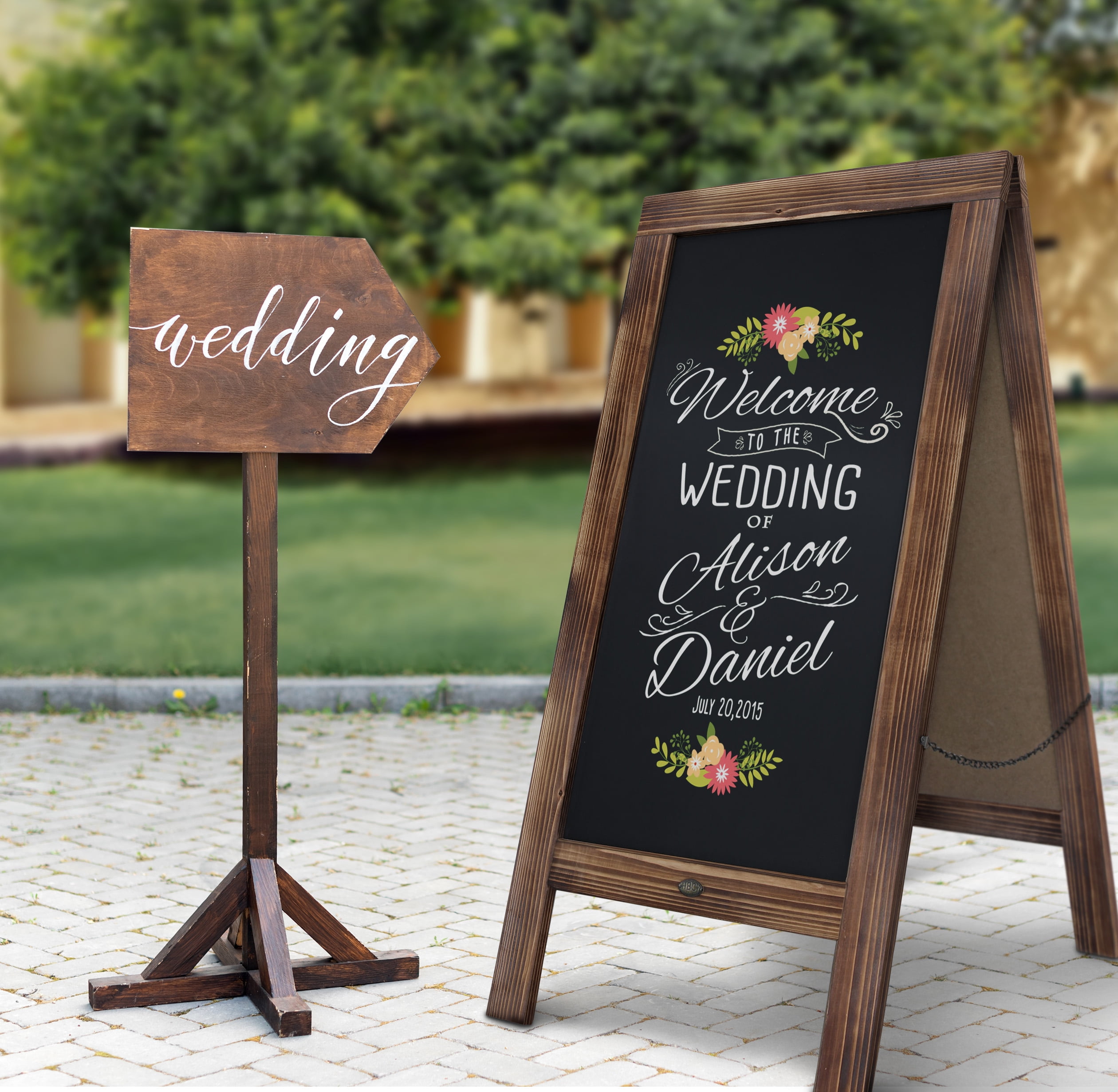 BizChair Rustic Brown A-Frame Chalkboard Set with Markers, Stencils ...